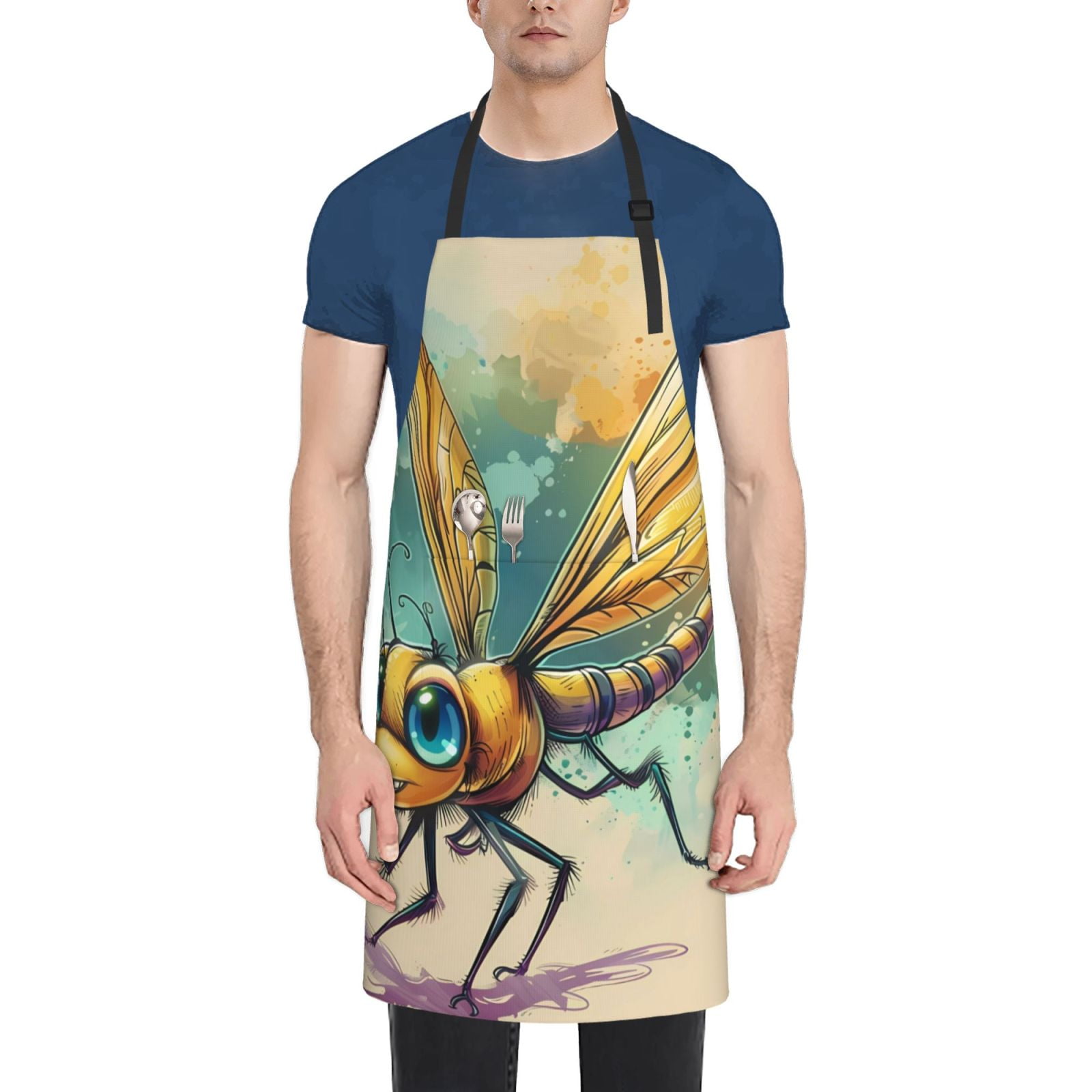 Lsque Cartoon Dragonfly Art Waterproof Apron Chef Aprons for Men Heavy ...