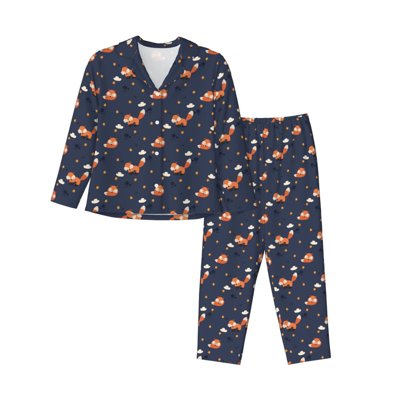 Lsque Cartoon Fox Pattern Long Sleeve Pajama Set for Women - Soft 2 ...