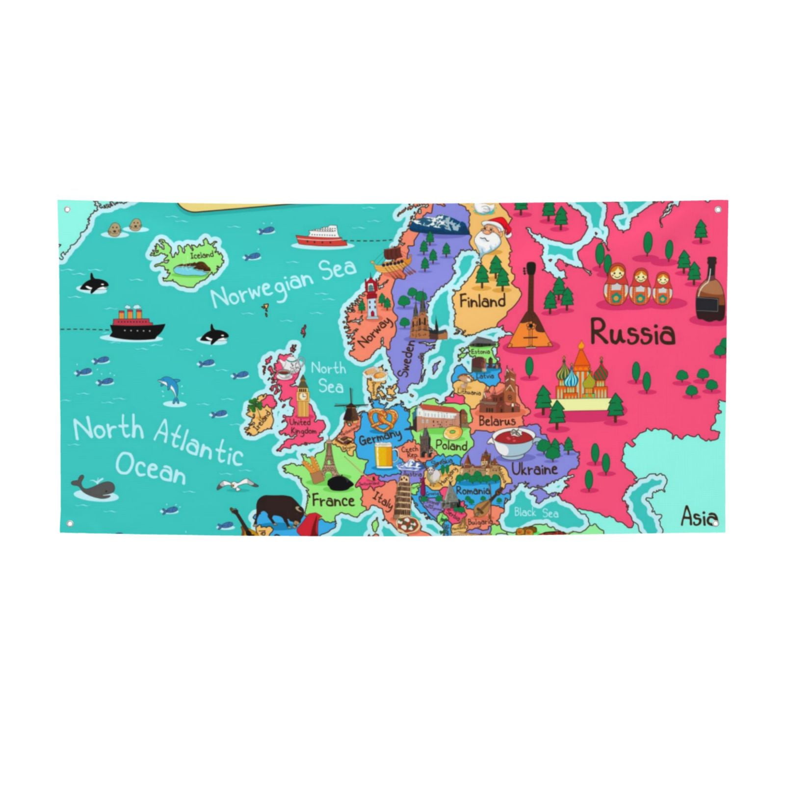 Lsque Cartoon Map Of Europe Pattern Party Banner, Festive Banner ...