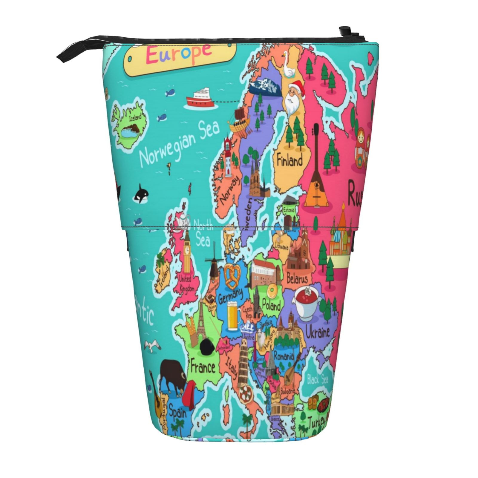 Lsque Cartoon Map Of Europe Pattern Telescopic Pencil Bag Pen Holder ...