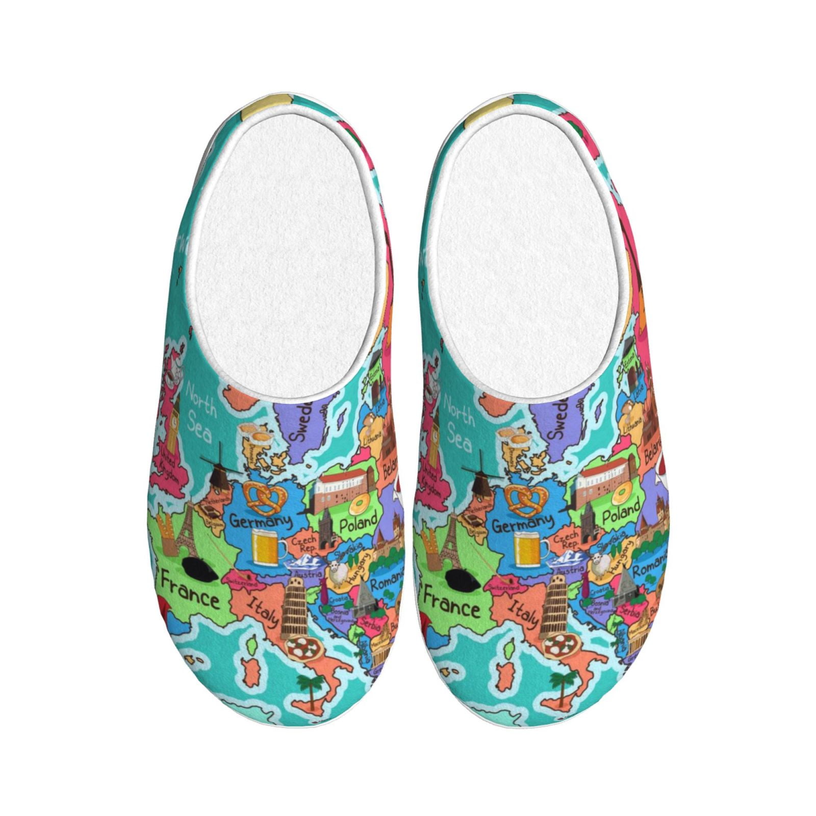 Lsque Cartoon Map Of Europe Pattern Womens Comfort Cotton on Scuff With ...
