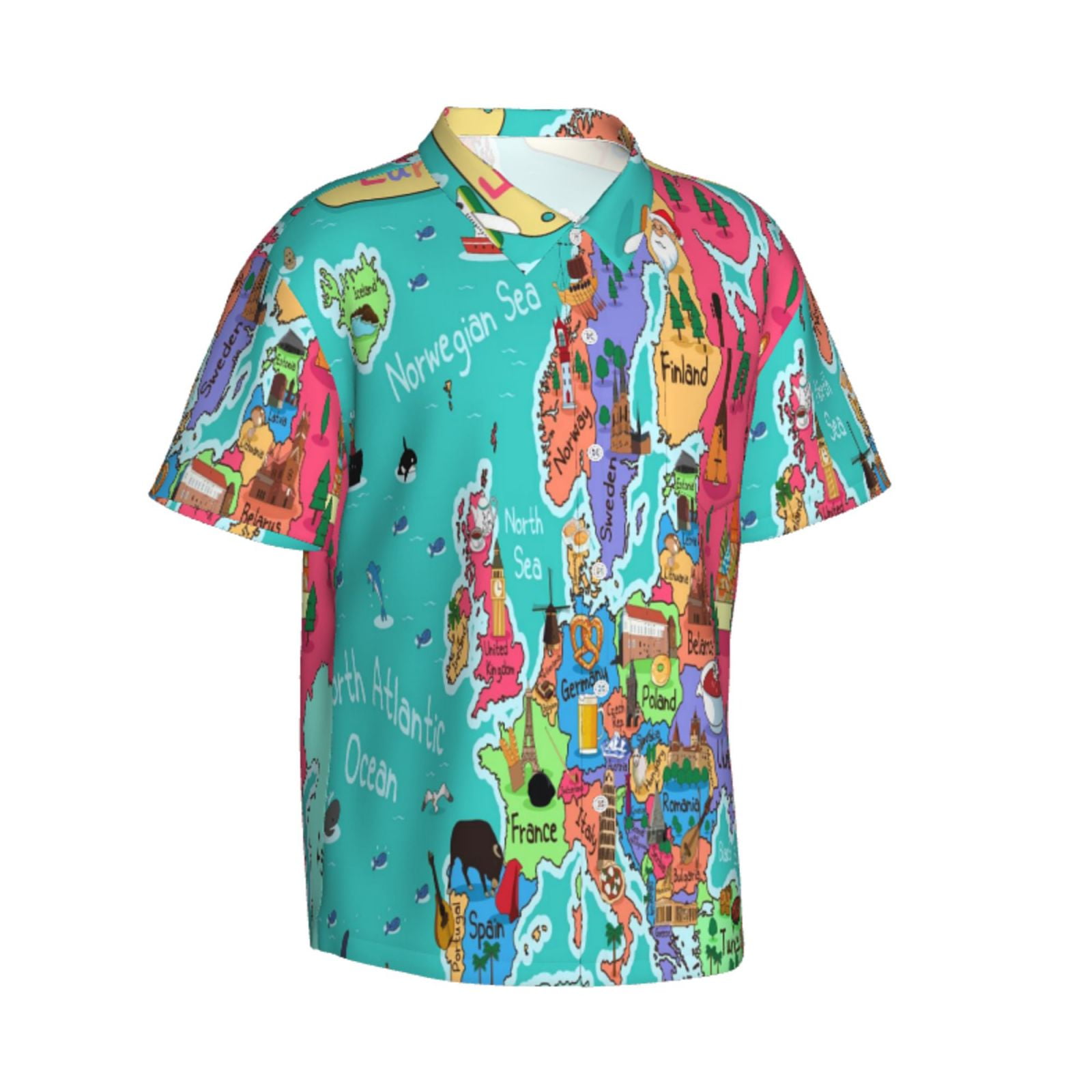 Lsque Cartoon Map Of Europe pattern Hawaiian Shirt for Men, Unisex ...