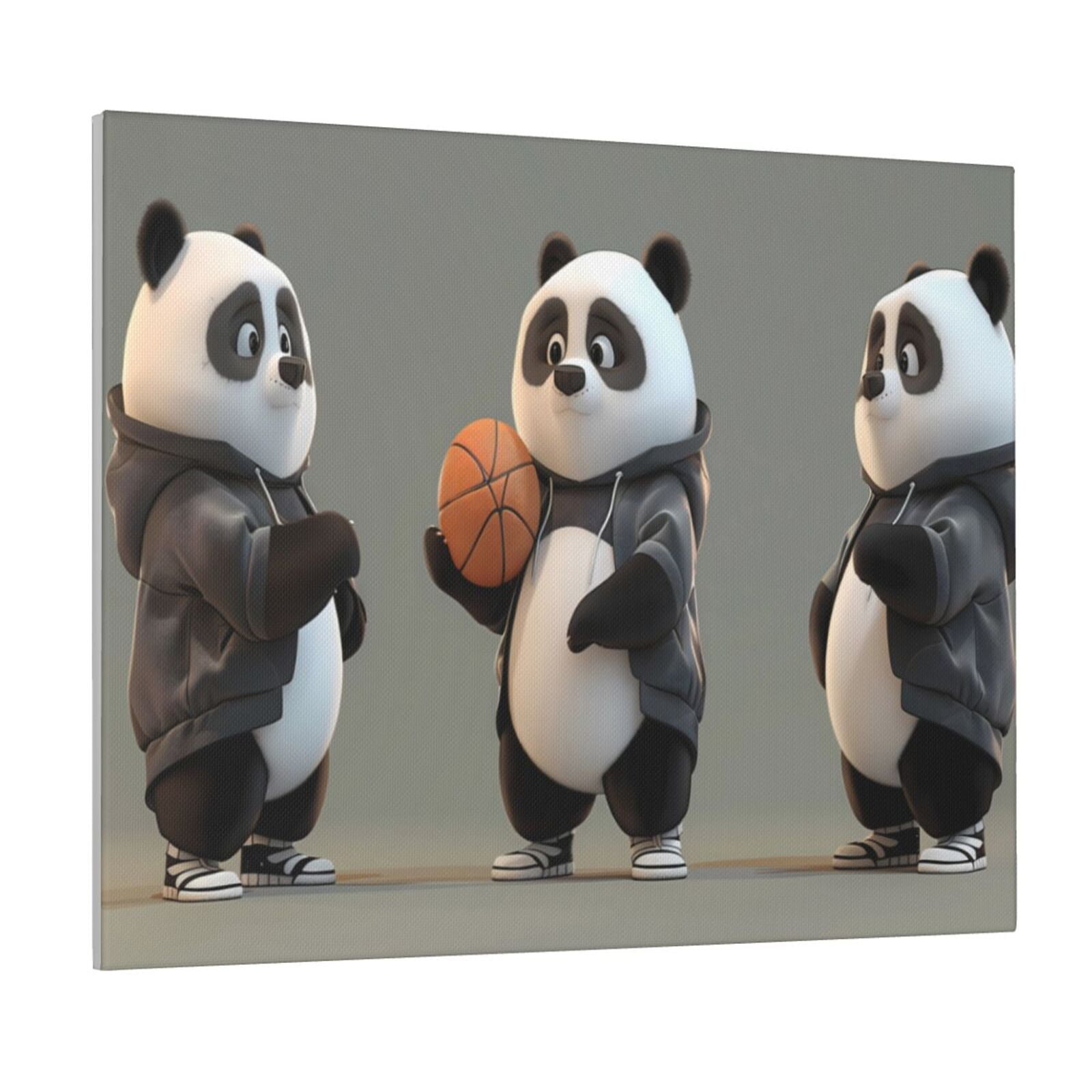 Lsque Cartoon Pandas Basketball Print Wall Art – Decorative Picture for ...