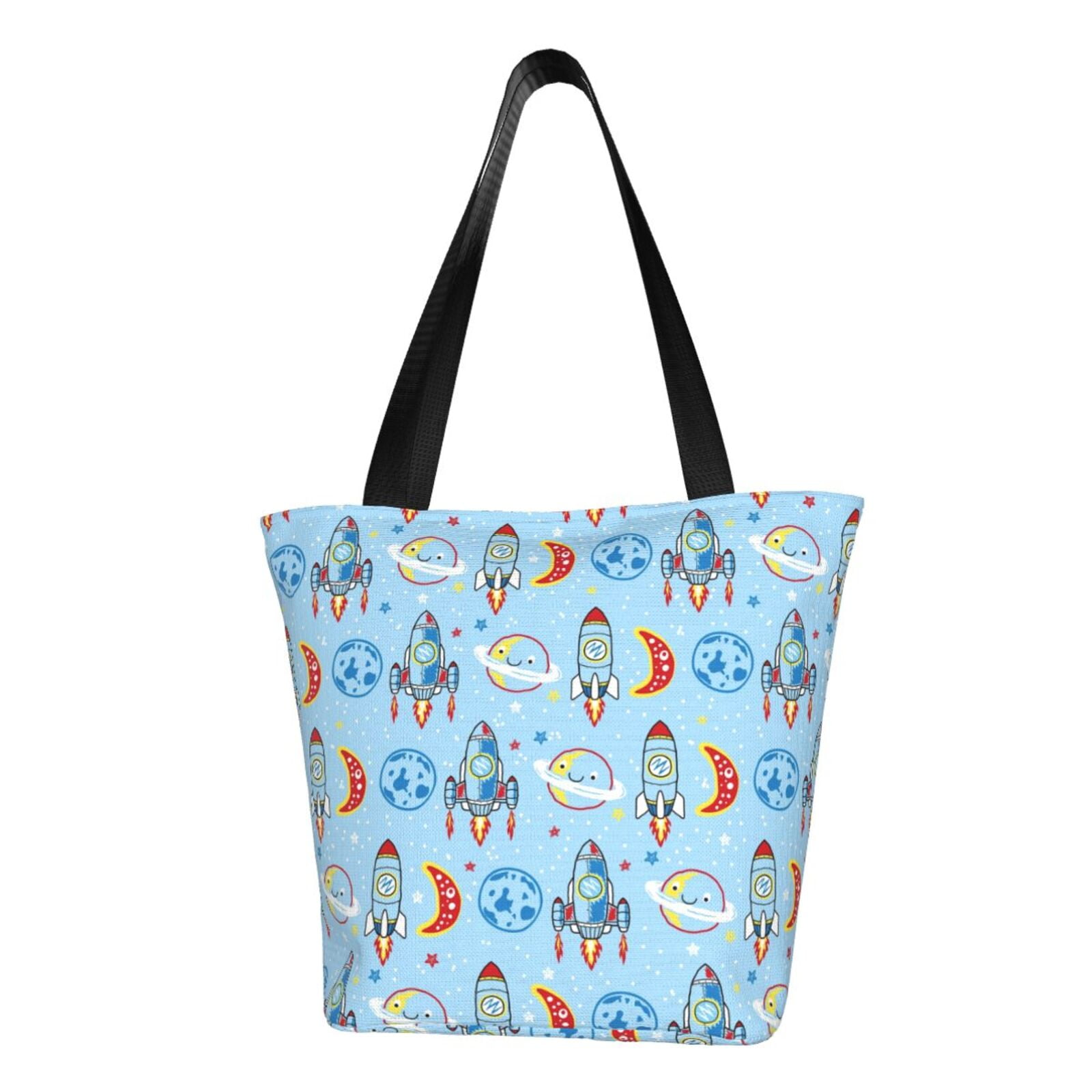 Lsque Cartoon Rocket With Space Pattern Beach Tote,Shoulder Handbag ...