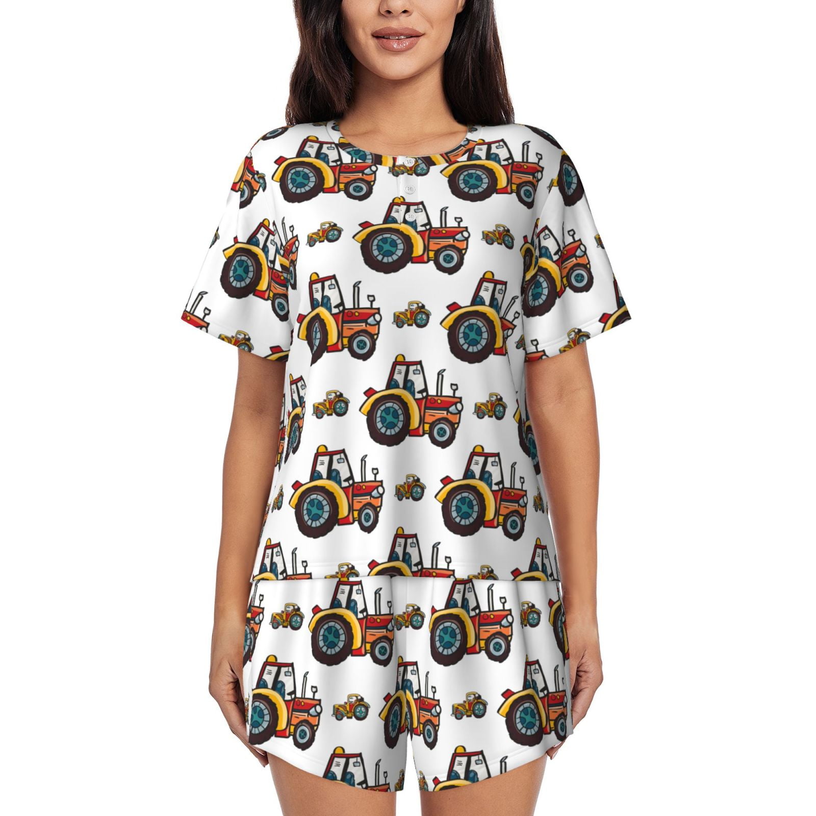 Lsque Cartoon Tractor Women's Short-Sleeved Pajama Set - 2 Piece Soft ...