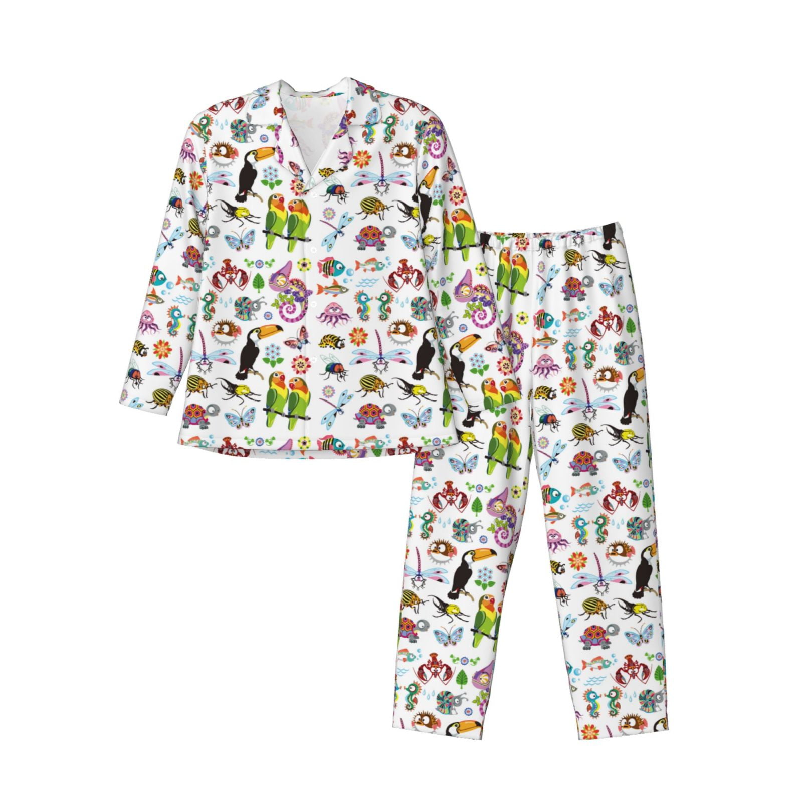 Lsque Cartoon Wild Animals Pattern Long Sleeve Pajama Set for Men ...