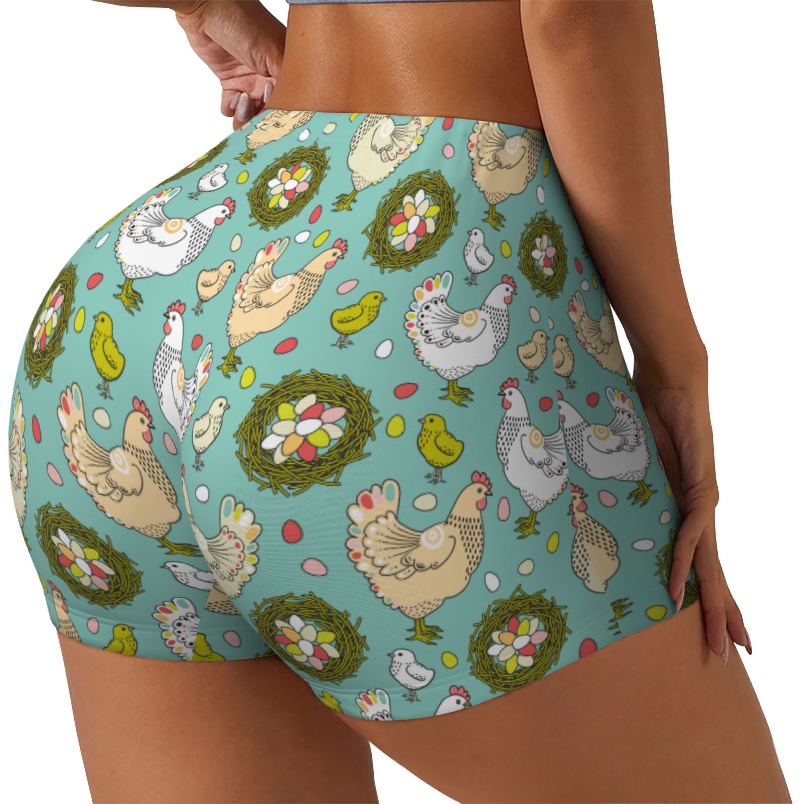 Lsque Chicken Laying Eggs Pattern High Waisted Biker Shorts for Women ...