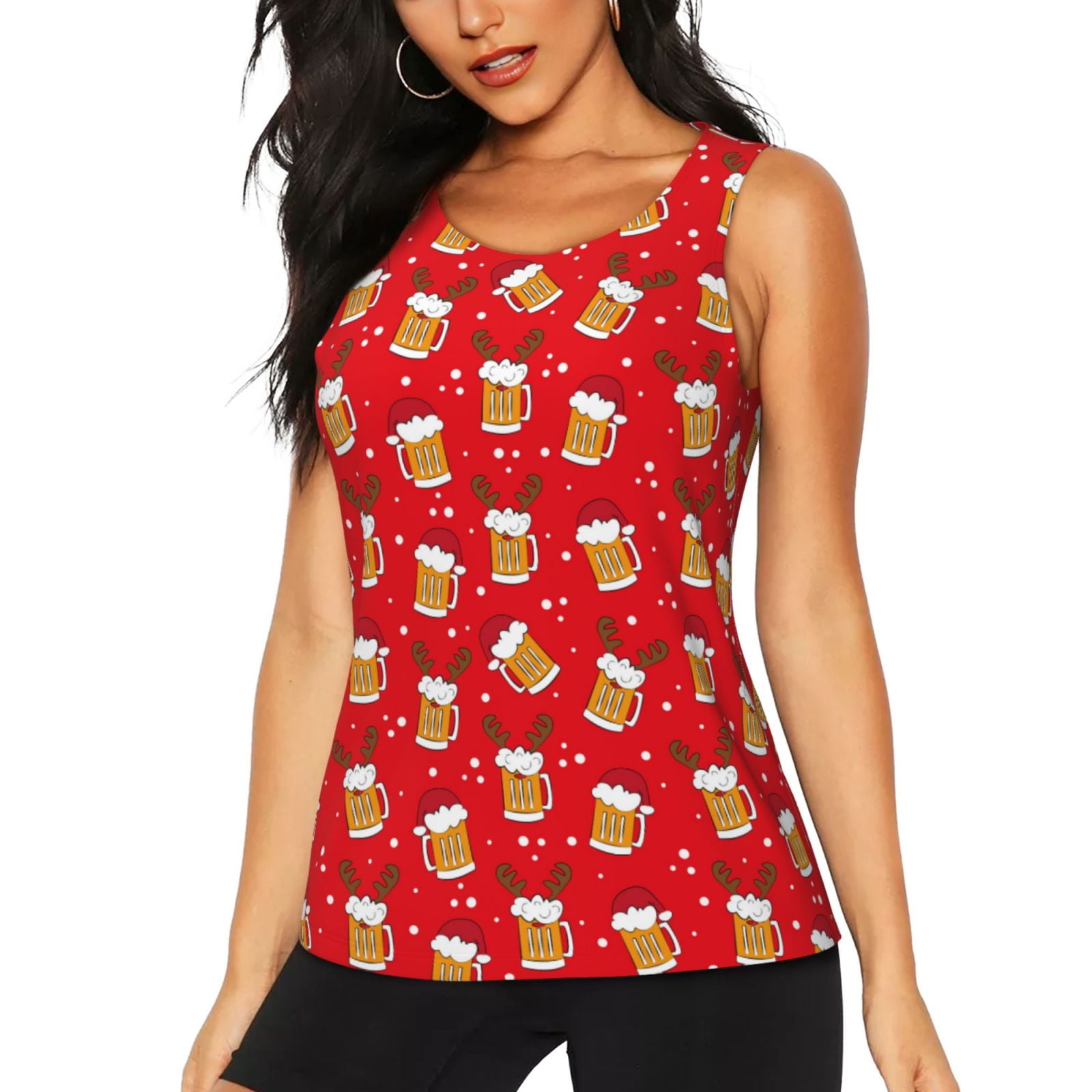 Lsque Christmas Hat beer Printed Workout Tank Tops for Women, Athletic ...