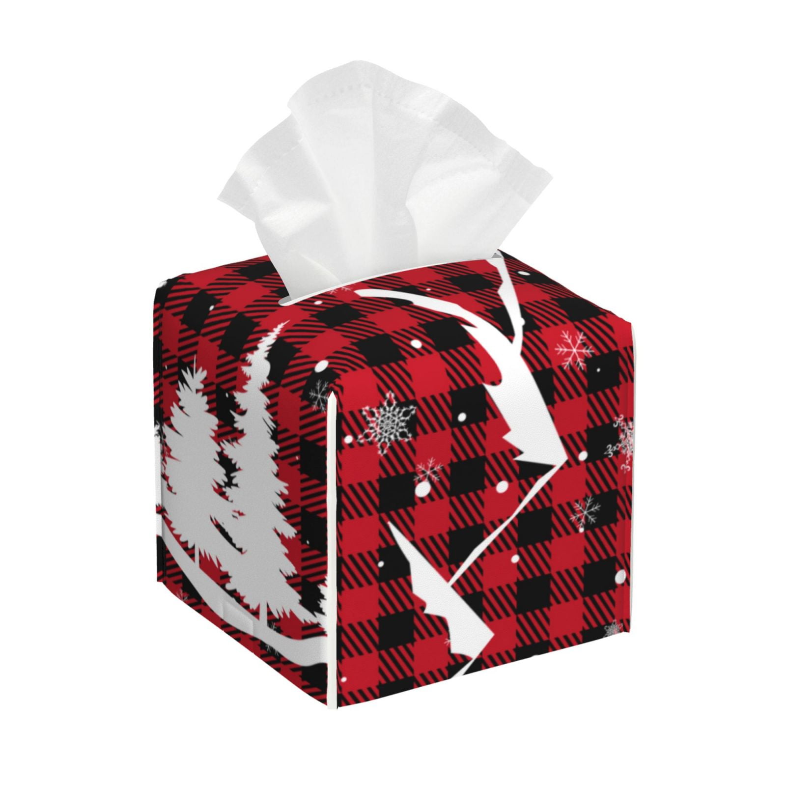 Lsque Christmas Tree Buffalo Plaid Printed Tissue Box Cover Holder ...