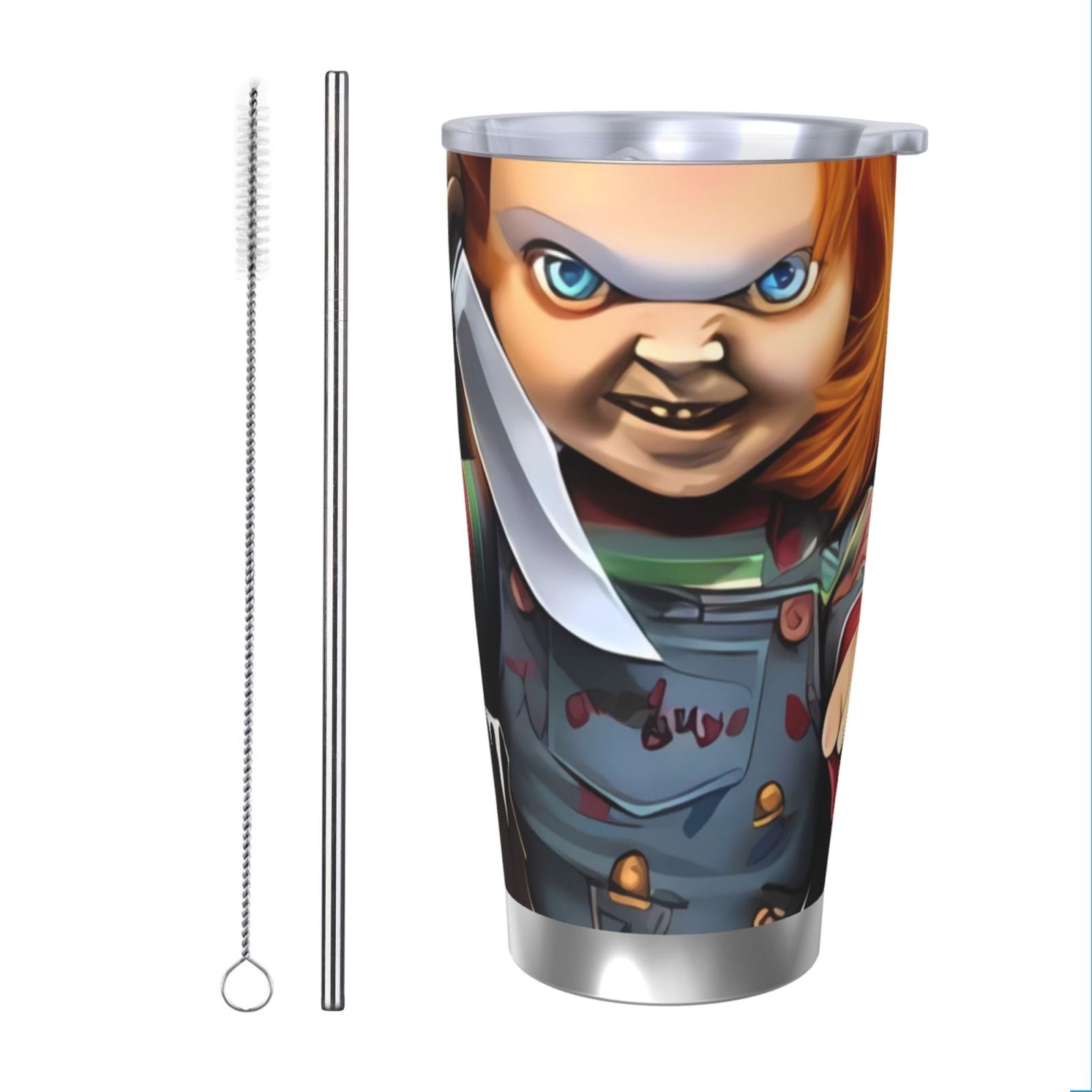 Lsque Chucky Pattern 20oz Car Cup with Lid and Straw, Insulated Coffee ...