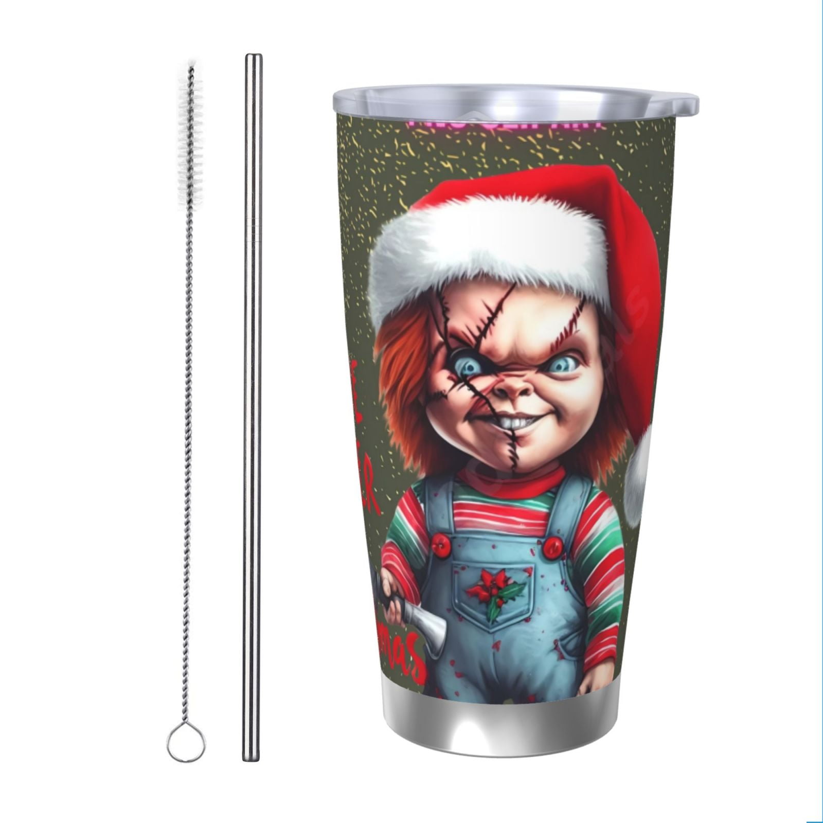 Lsque Chucky Pattern 20oz Car Cup with Lid and Straw, Insulated Coffee ...