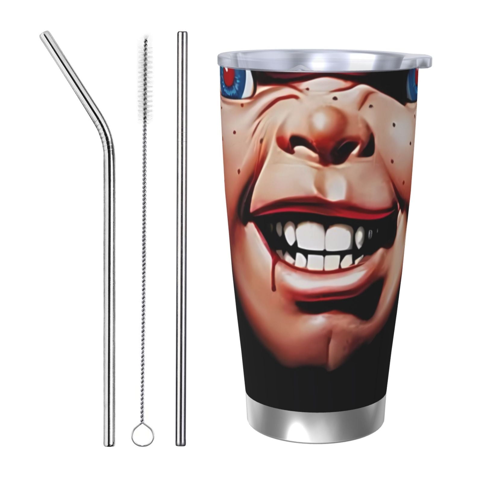 Lsque Chucky Pattern 20oz Car Cup with Lid and Straw, Insulated Coffee ...