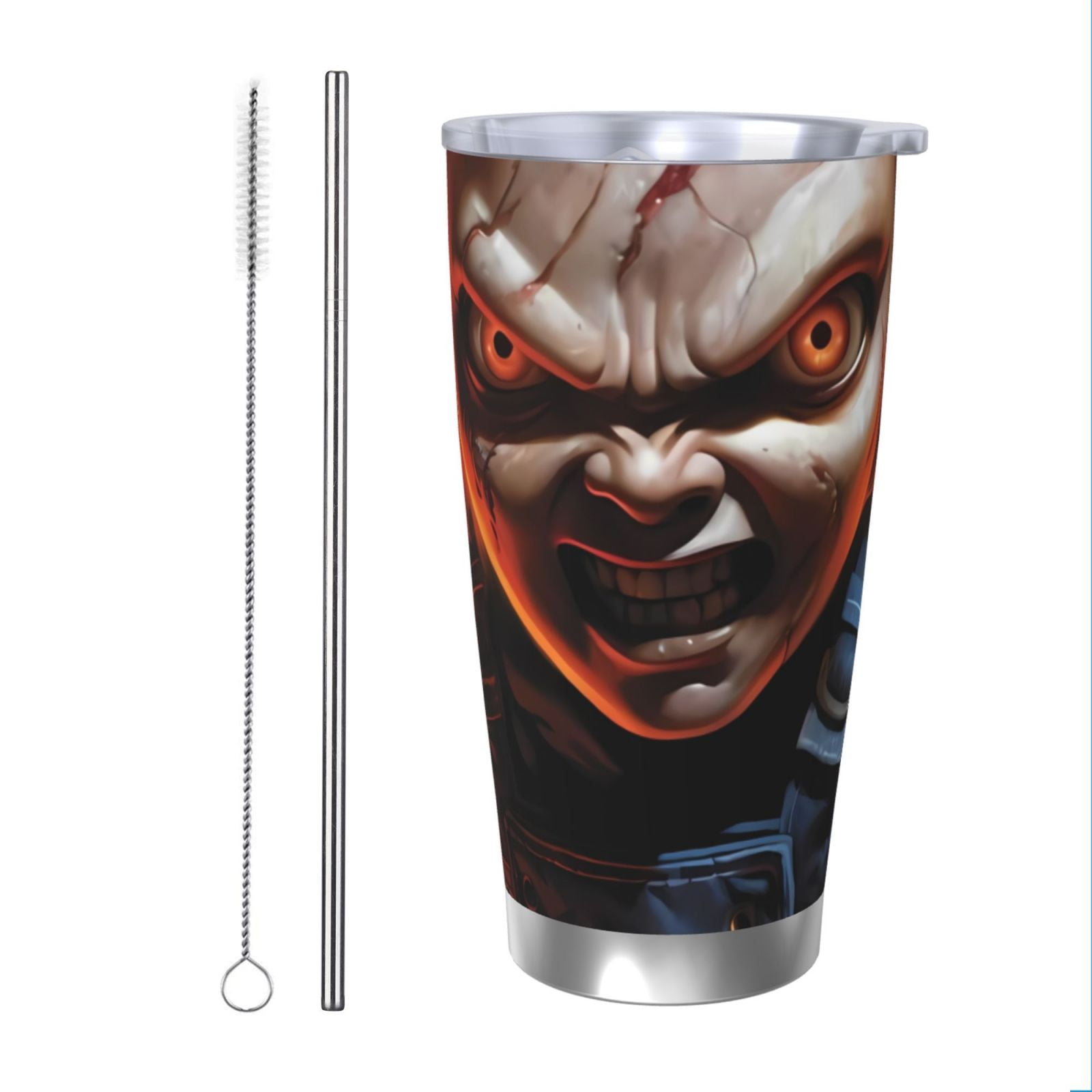 Lsque Chucky Pattern 20oz Car Cup with Lid and Straw, Insulated Coffee ...