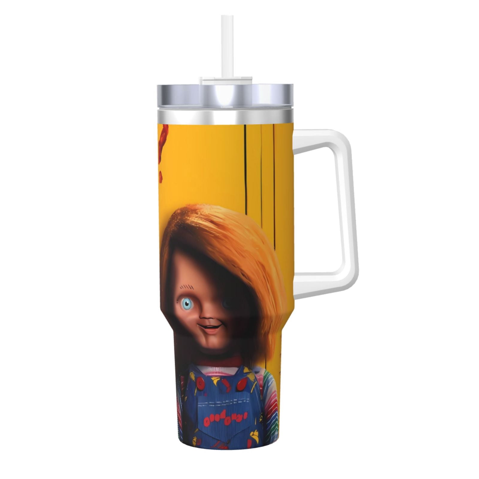 Lsque Chucky Pattern 40 OZ Ice Bully Cup with Handle and Straw, Double ...