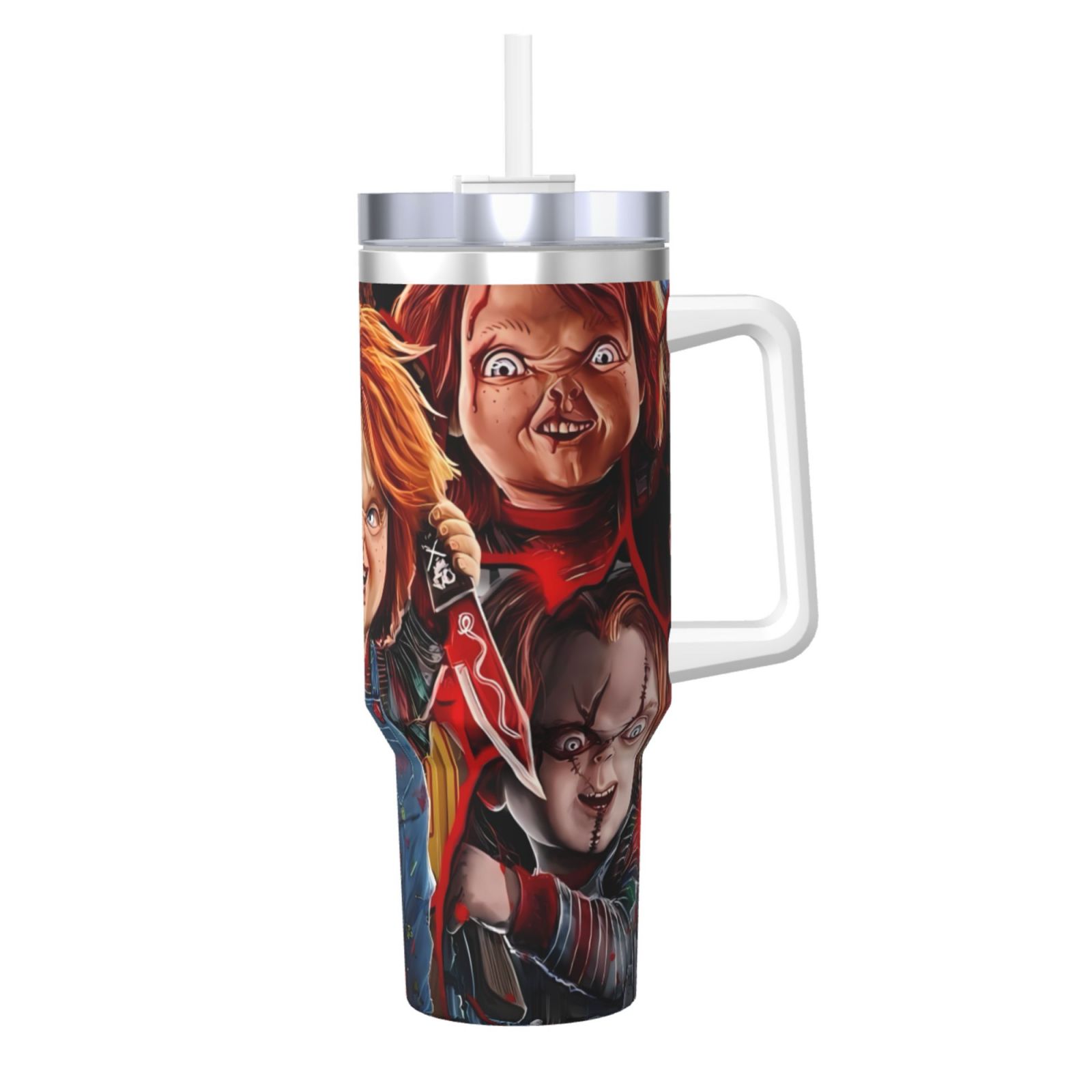 Lsque Chucky Pattern 40 OZ Ice Bully Cup with Handle and Straw, Double ...