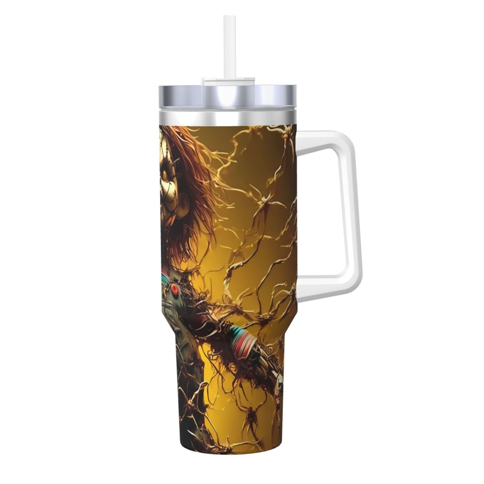 Lsque Chucky Pattern 40 OZ Ice Bully Cup with Handle and Straw, Double ...