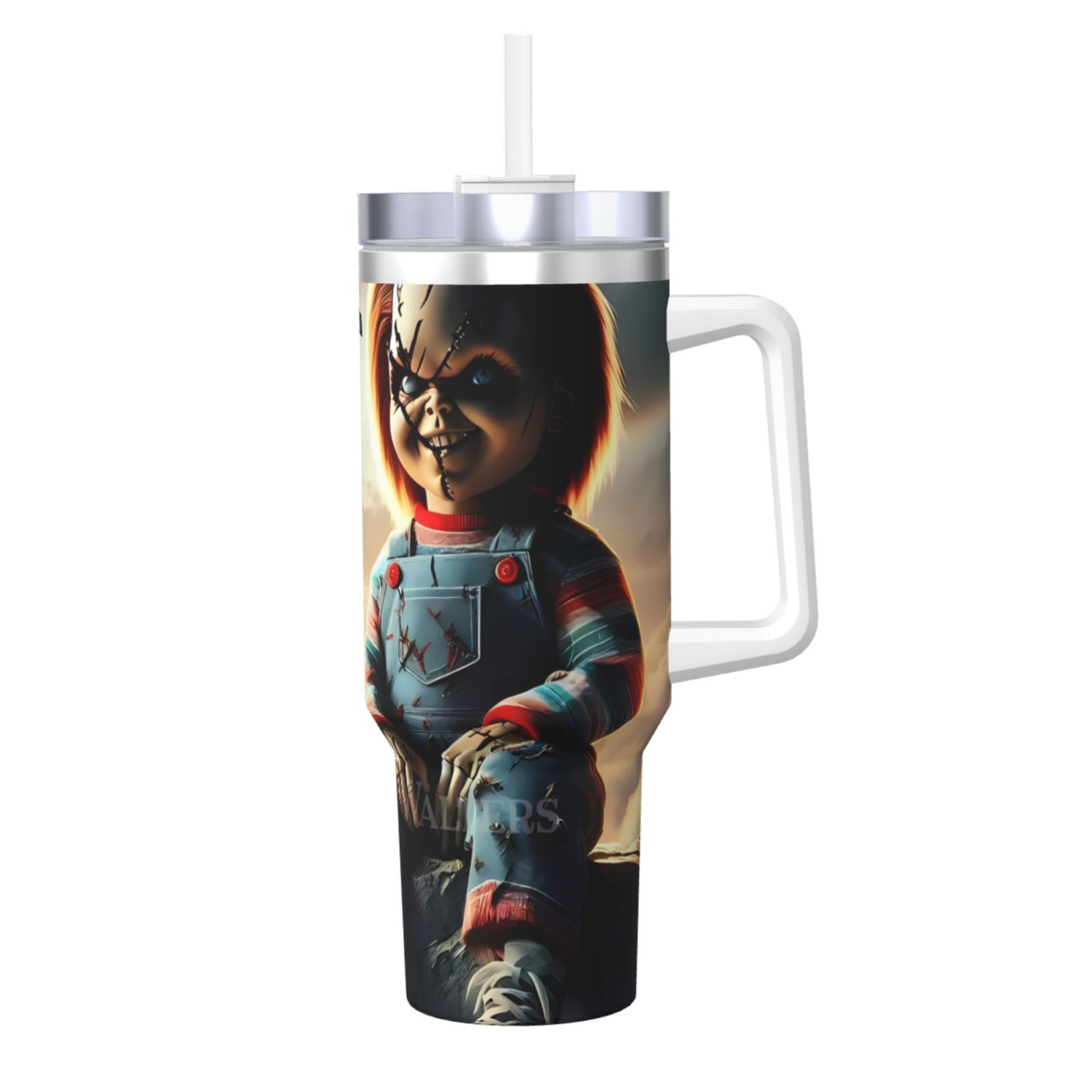 Lsque Chucky Pattern 40 OZ Ice Bully Cup with Handle and Straw, Double ...