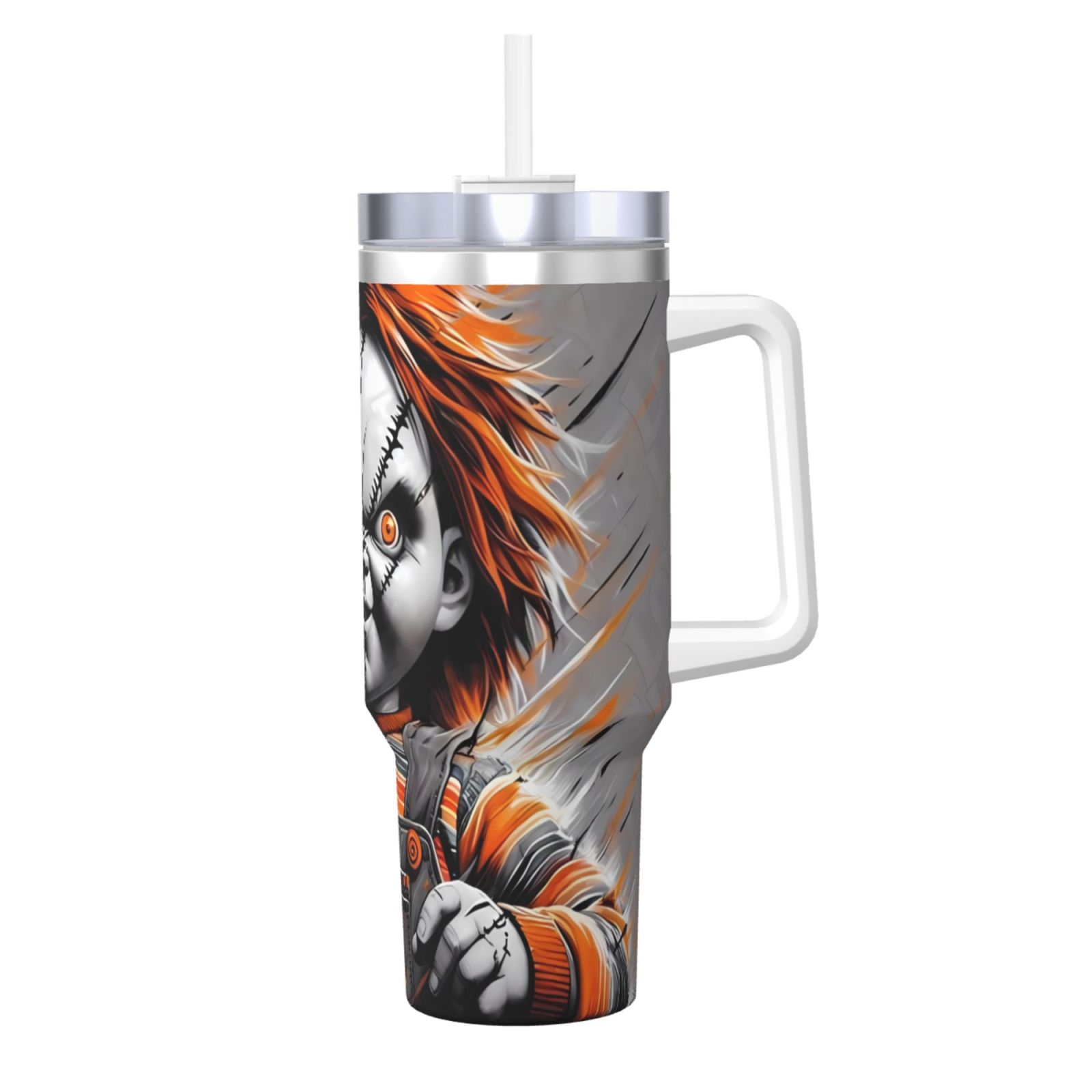 Lsque Chucky Pattern 40 OZ Ice Bully Cup with Handle and Straw, Double ...