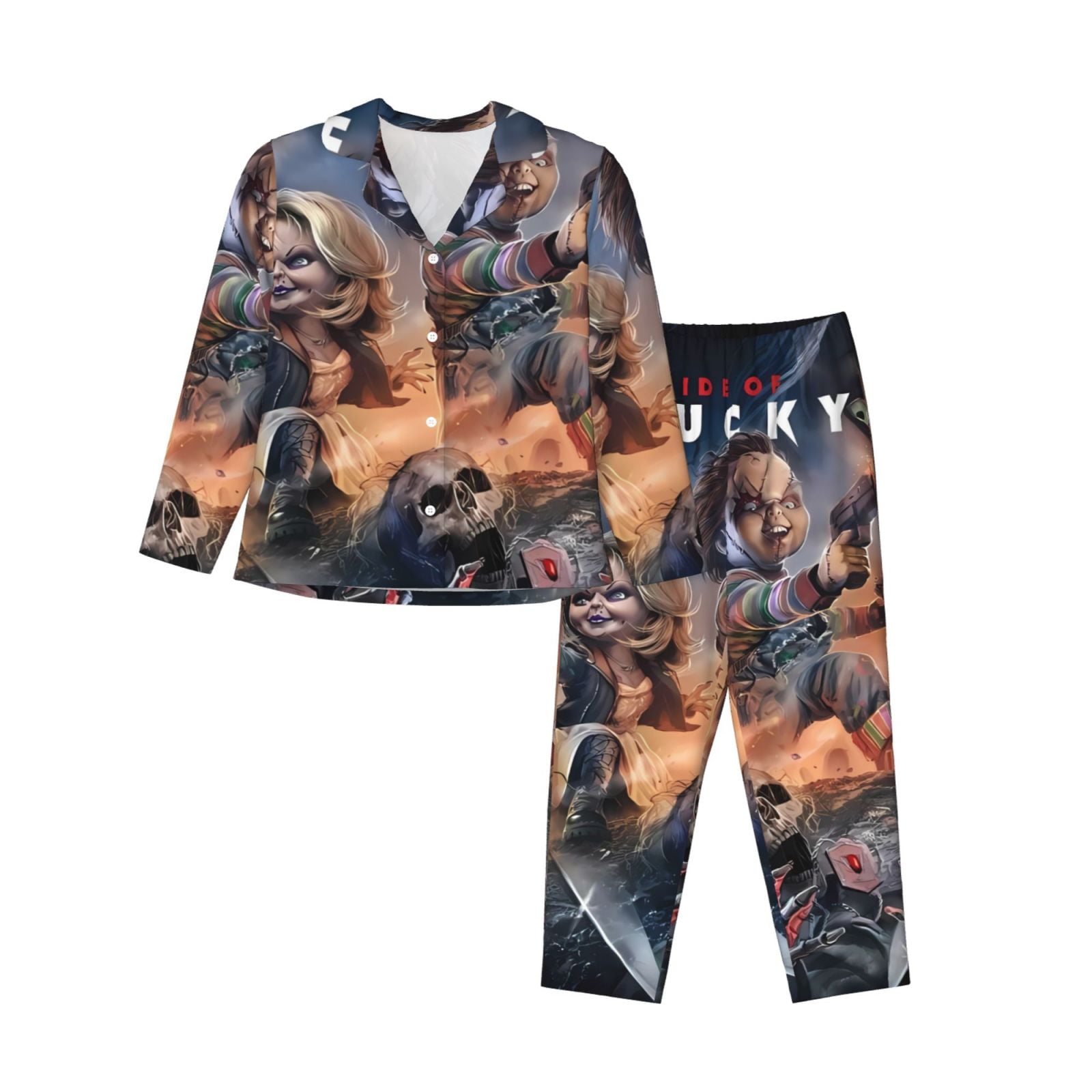 Lsque Chucky Pattern Long Sleeve Pajama Set for Women - Soft 2-Piece ...