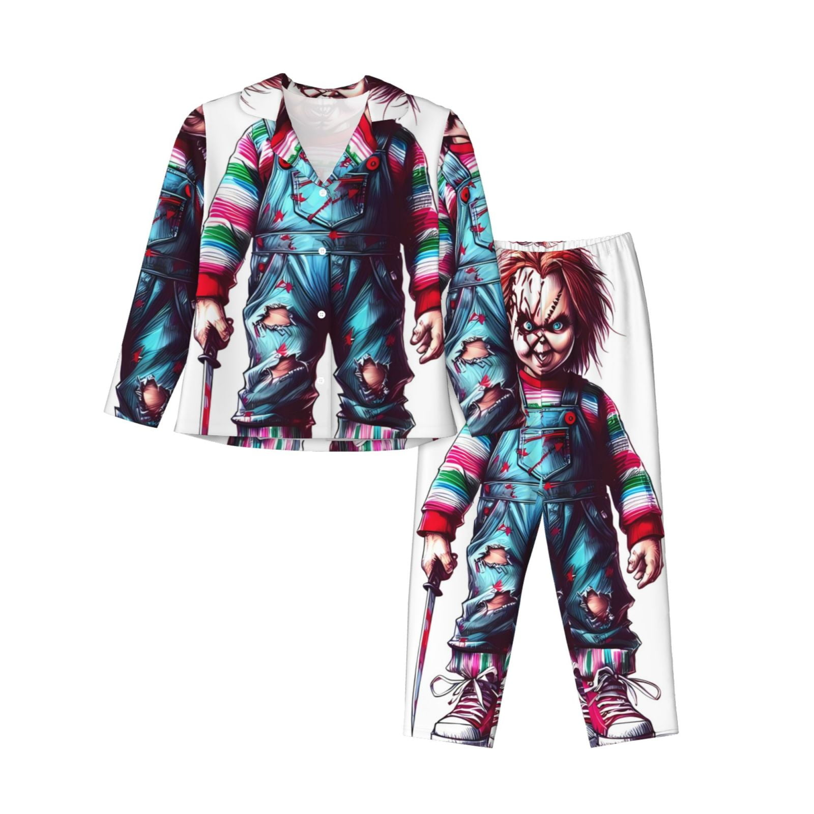 Lsque Chucky Pattern Long Sleeve Pajama Set for Women - Soft 2-Piece ...