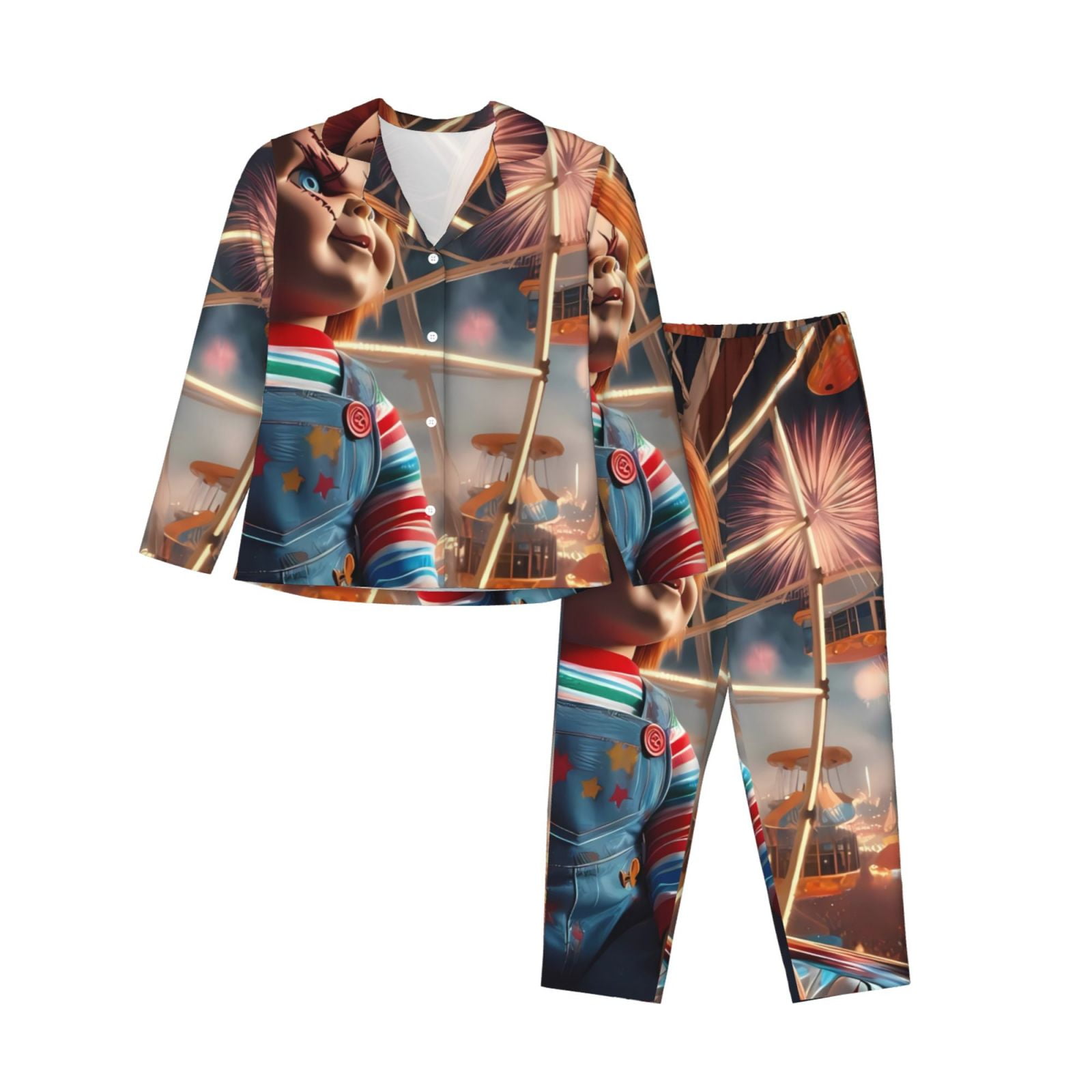 Lsque Chucky Pattern Long Sleeve Pajama Set for Women - Soft 2-Piece ...