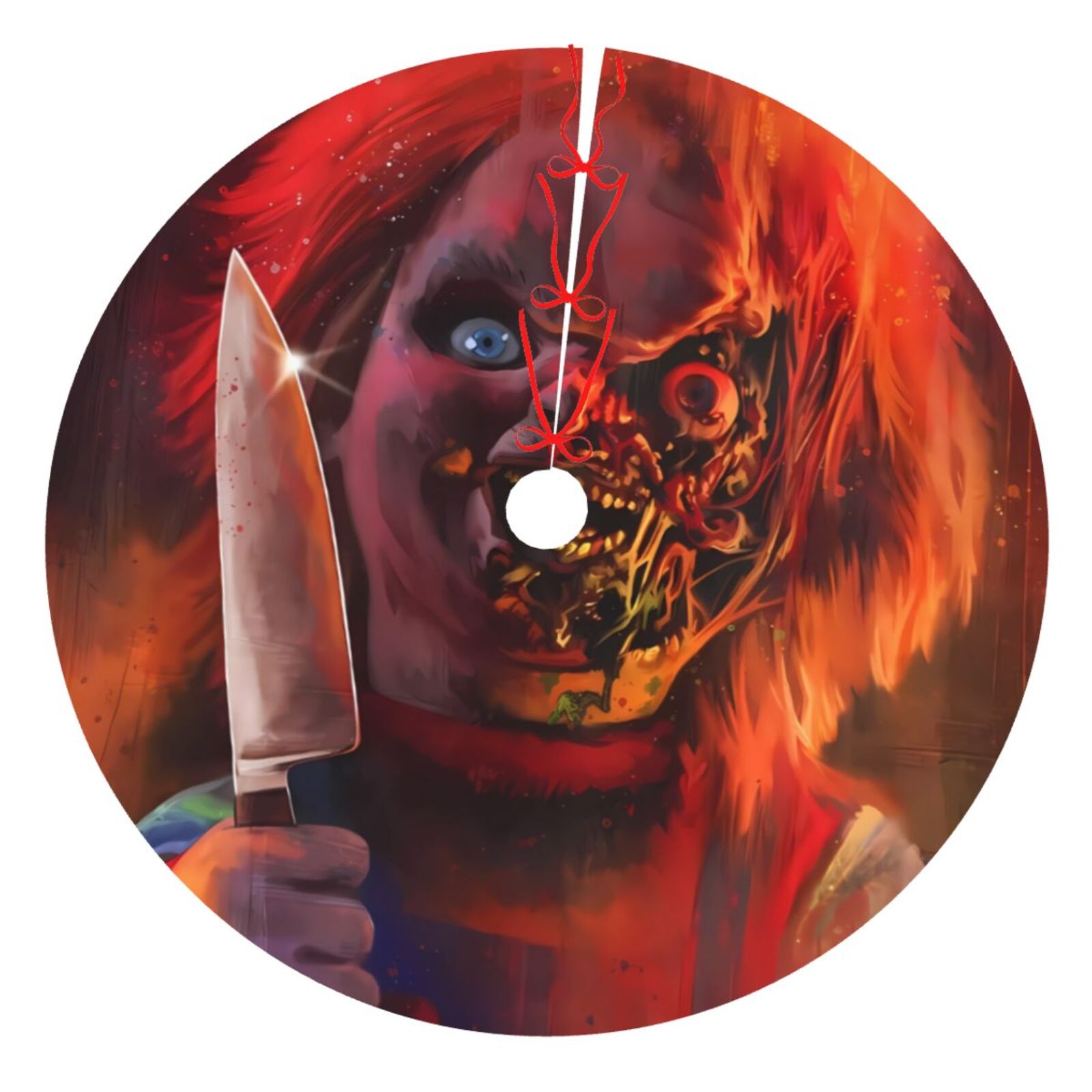 Lsque Chucky Print Christmas Tree Skirt, Tree Skirt with Ties or Velcro ...