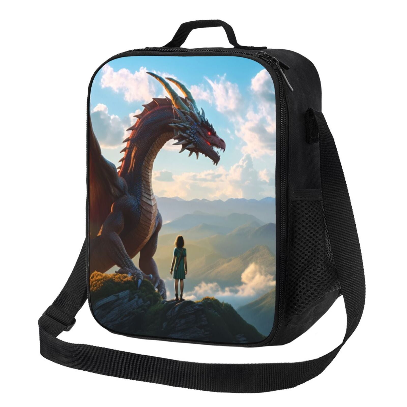 Lsque Clear Sky Mountain Red Dragon Lunch Bag Lunch Box for Women Men ...
