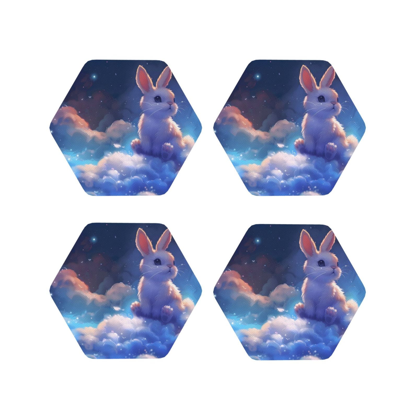 Lsque Cloud Cute Rabbit Pattern 4" Drink Coasters Set of 4, PVC Leather ...