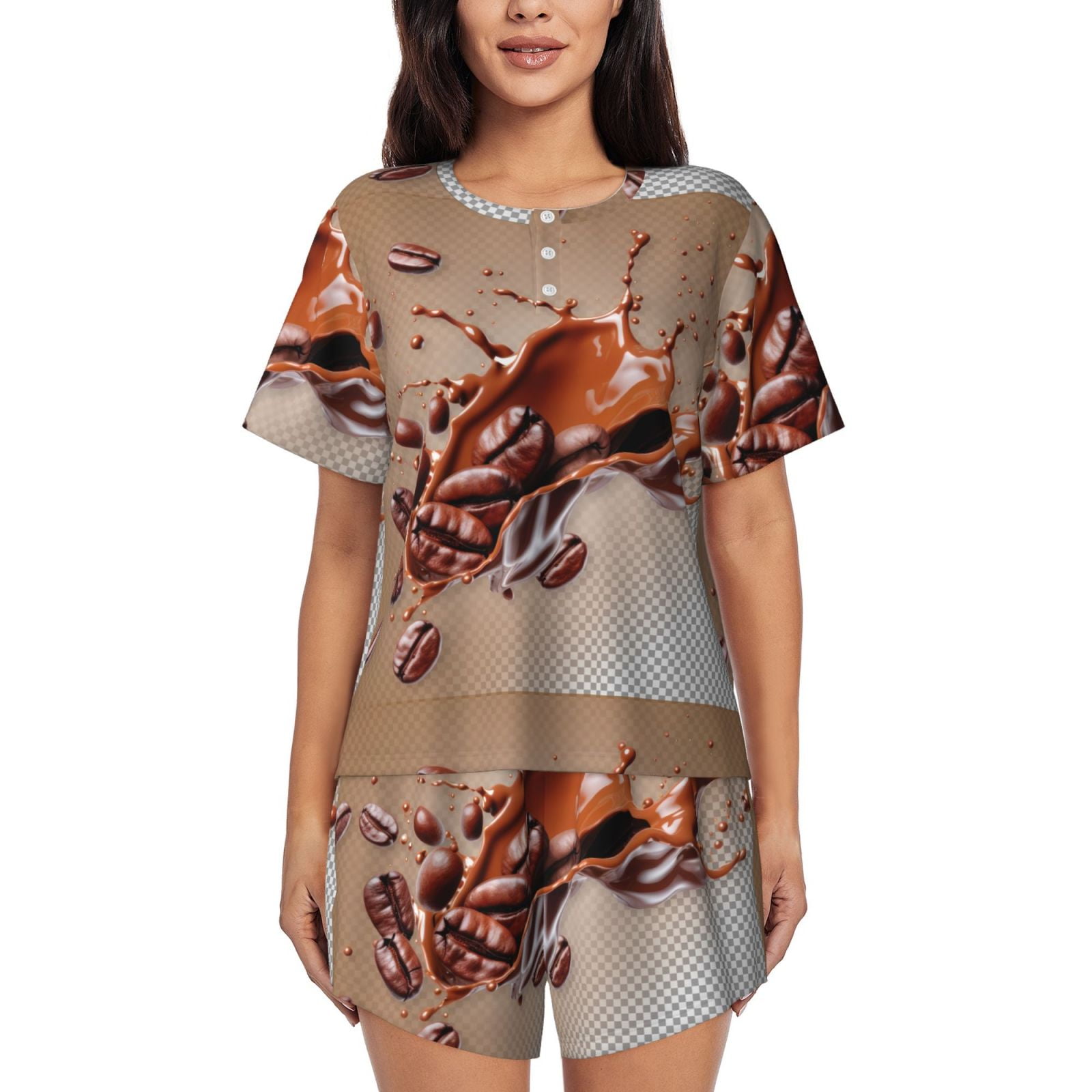 Lsque Coffee Beans Chocolate Splash Women's Short-Sleeved Pajama Set - 2 Piece Soft and ...