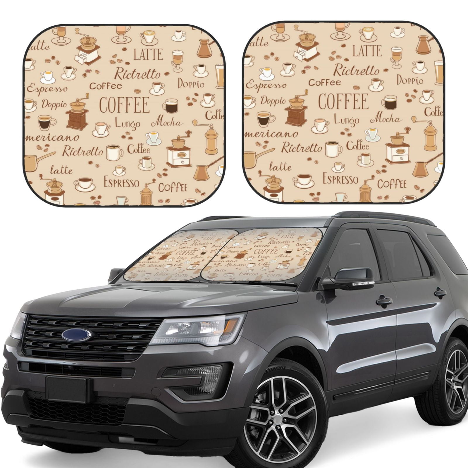 Lsque Coffee Time 2 PCS Windshield Sun Shade | CarFoldable Window ...
