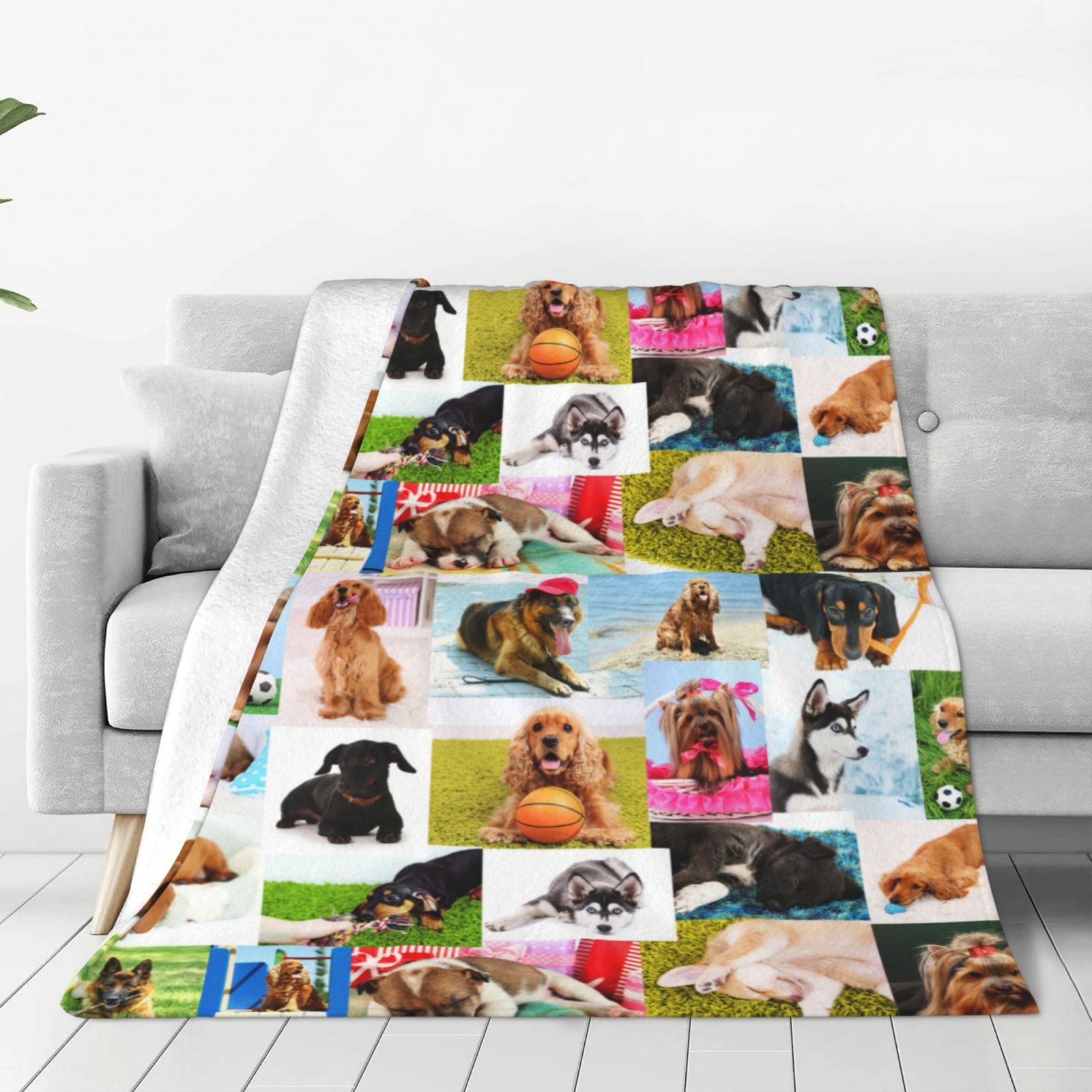 Lsque Collage of pretty dogs Pattern Fuzzy Fleece Throw Blanket Extra ...