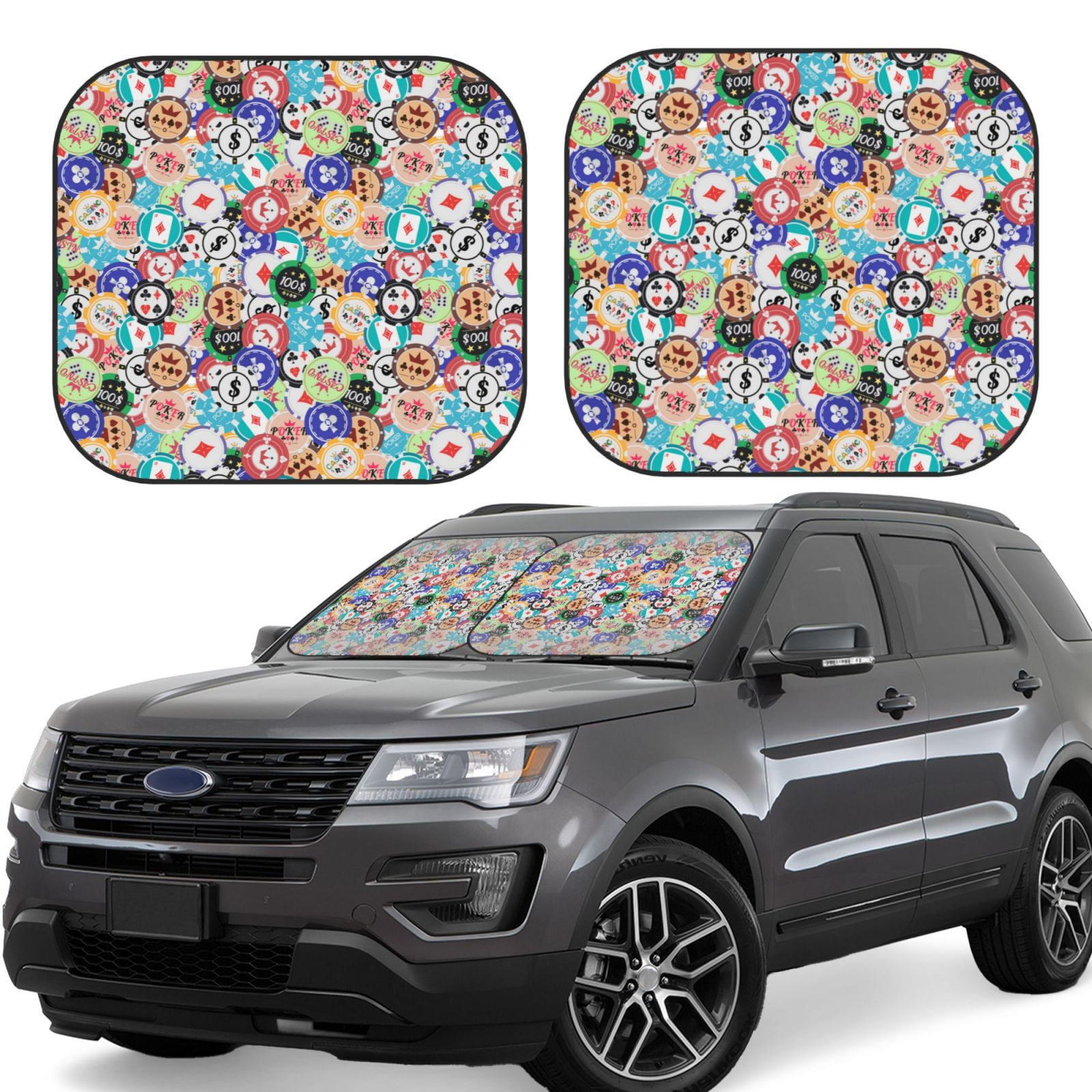 Lsque Colored Casino Chips 2 PCS Windshield Sun Shade | CarFoldable ...