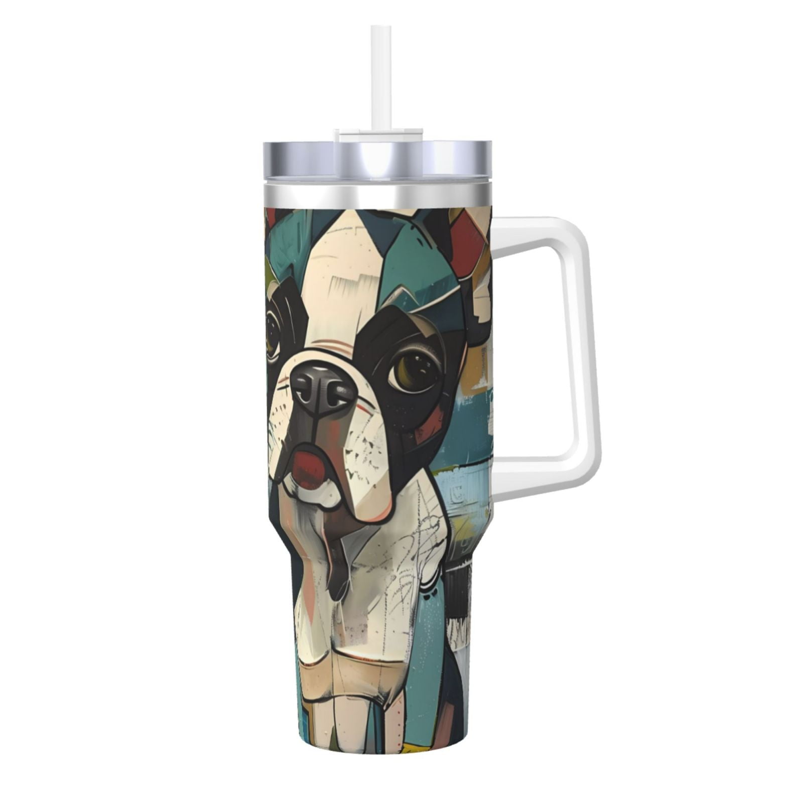 Lsque Colorful Bulldog Duo Pattern 40 OZ Ice Bully Cup with Handle and ...