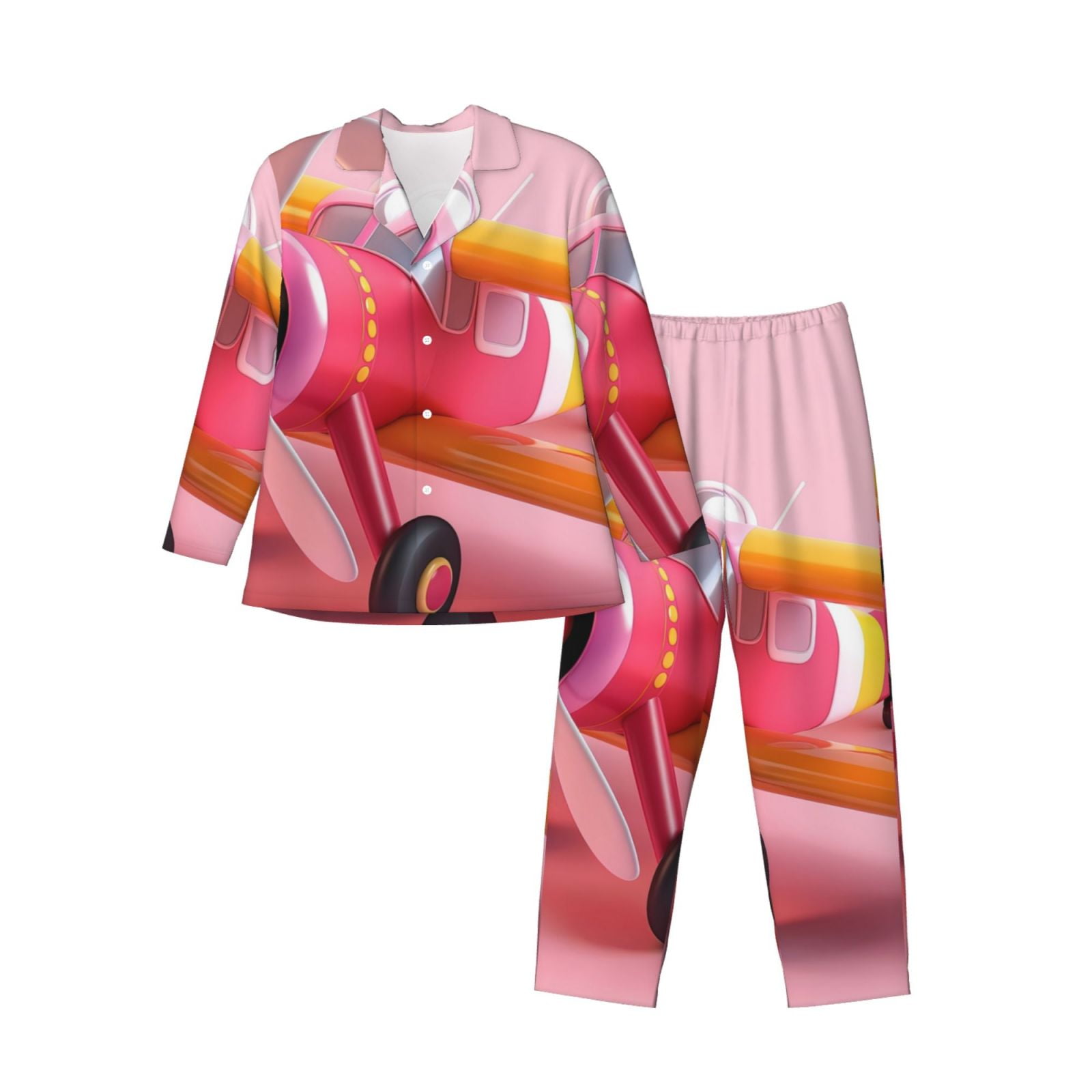 Lsque Colorful Cartoon Biplane Pattern Long Sleeve Pajama Set for Men ...