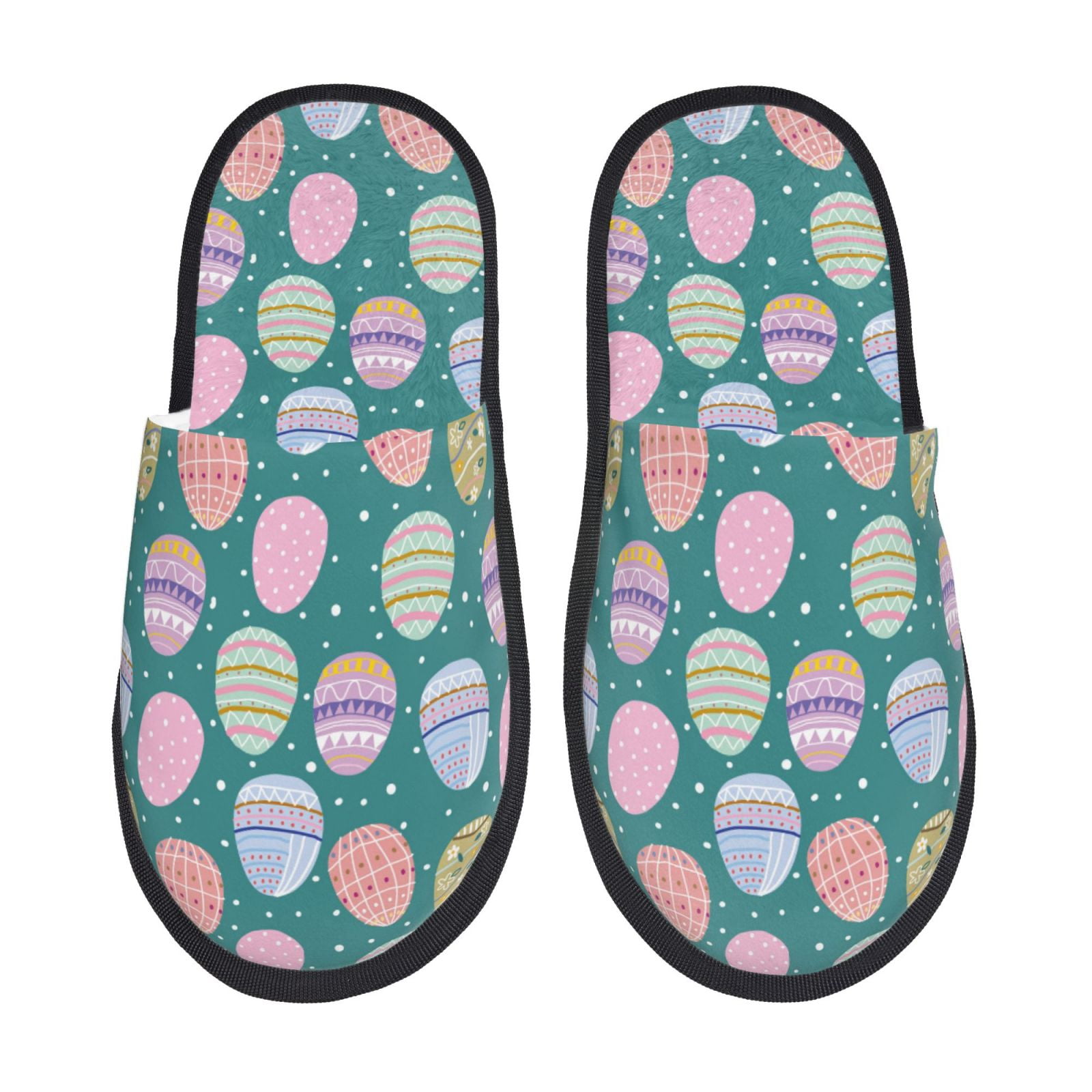 Lsque Colorful Easter eggs Print Fuzzy Slippers Fuzzy Soft House ...