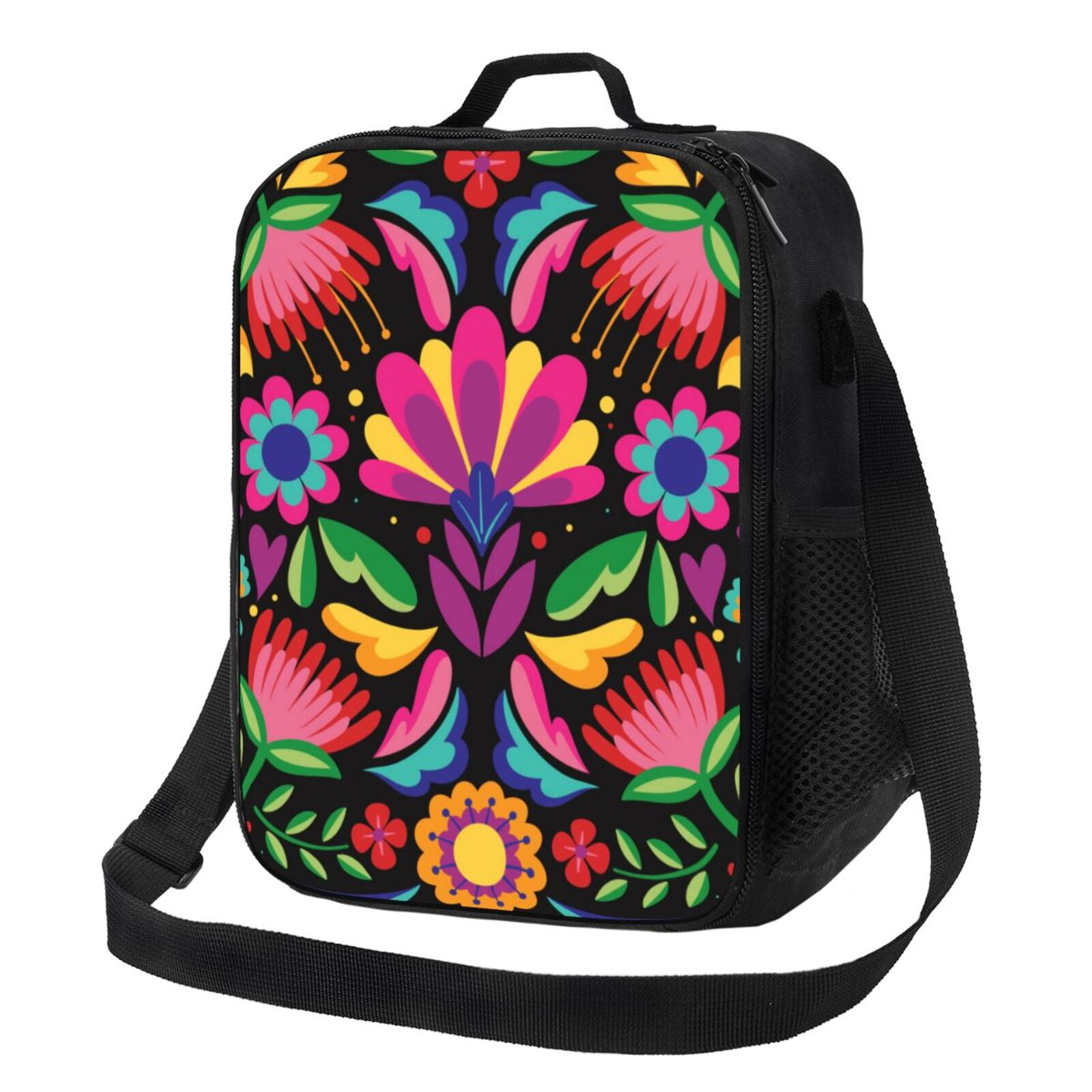 Lsque Colorful Floral Embroidery Mexican Lunch Bag Lunch Box for Women ...