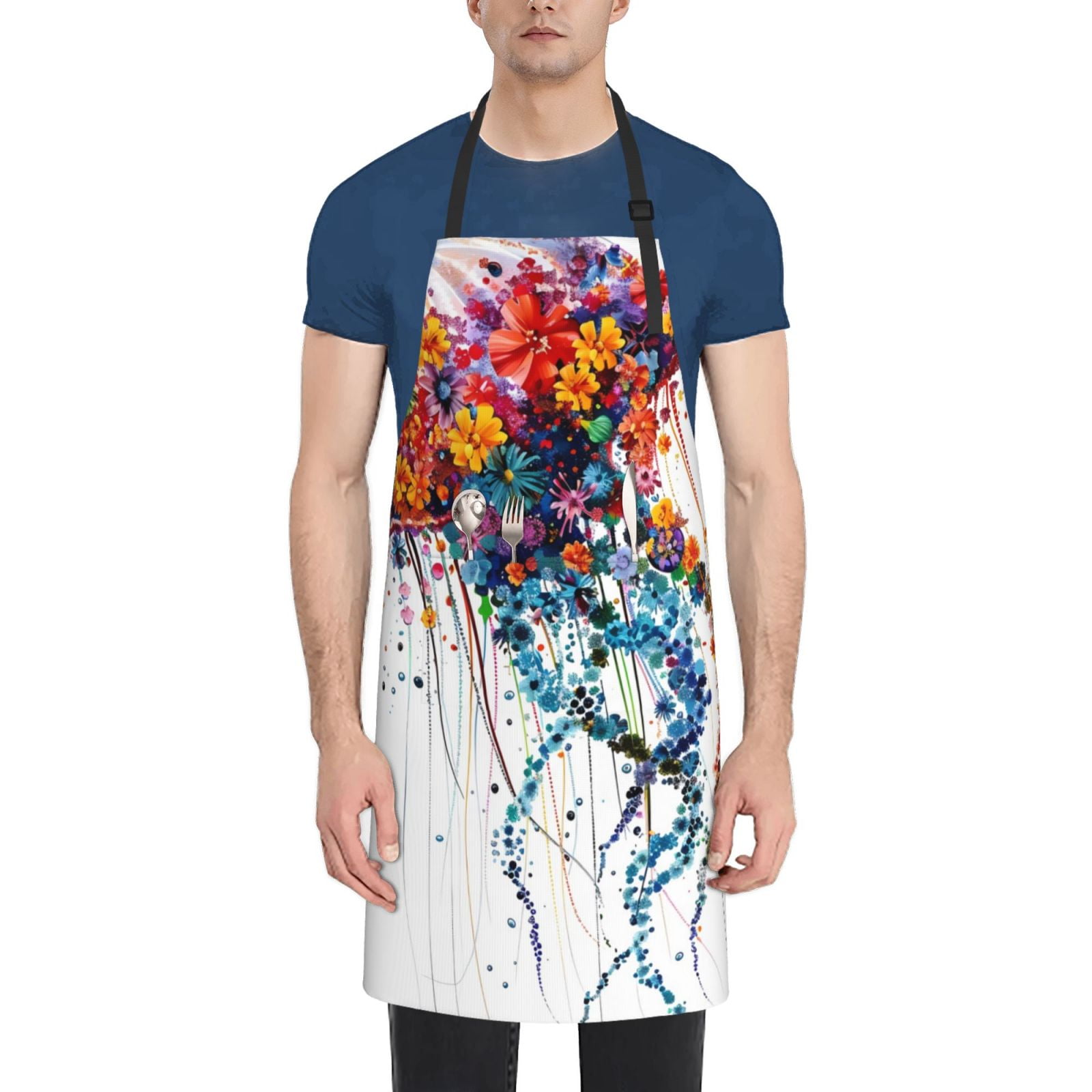 Lsque Colorful Floral Jellyfish Waterproof Apron Chef Aprons for Men ...