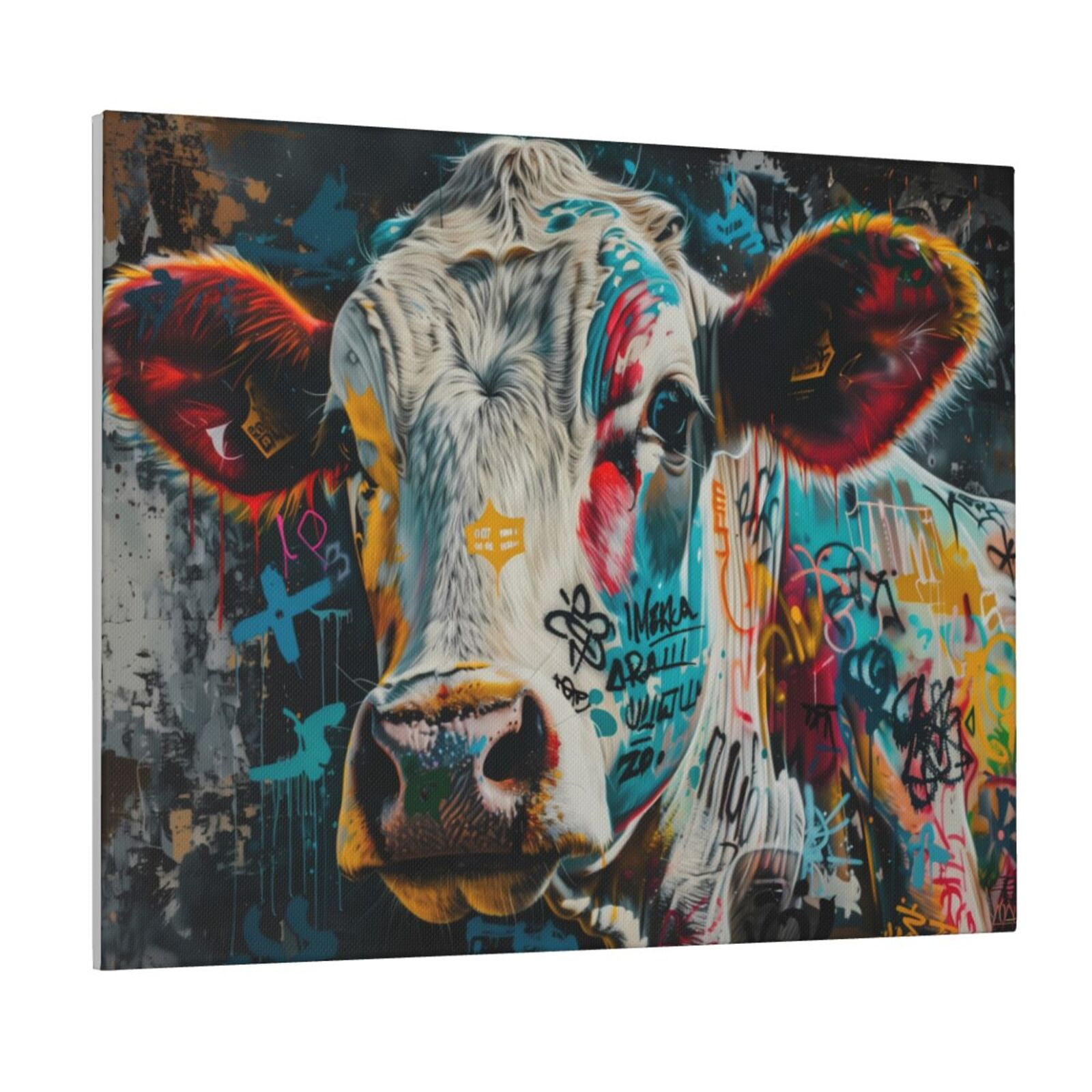 Lsque Colorful Graffiti Cow Print Wall Art – Decorative Picture for ...