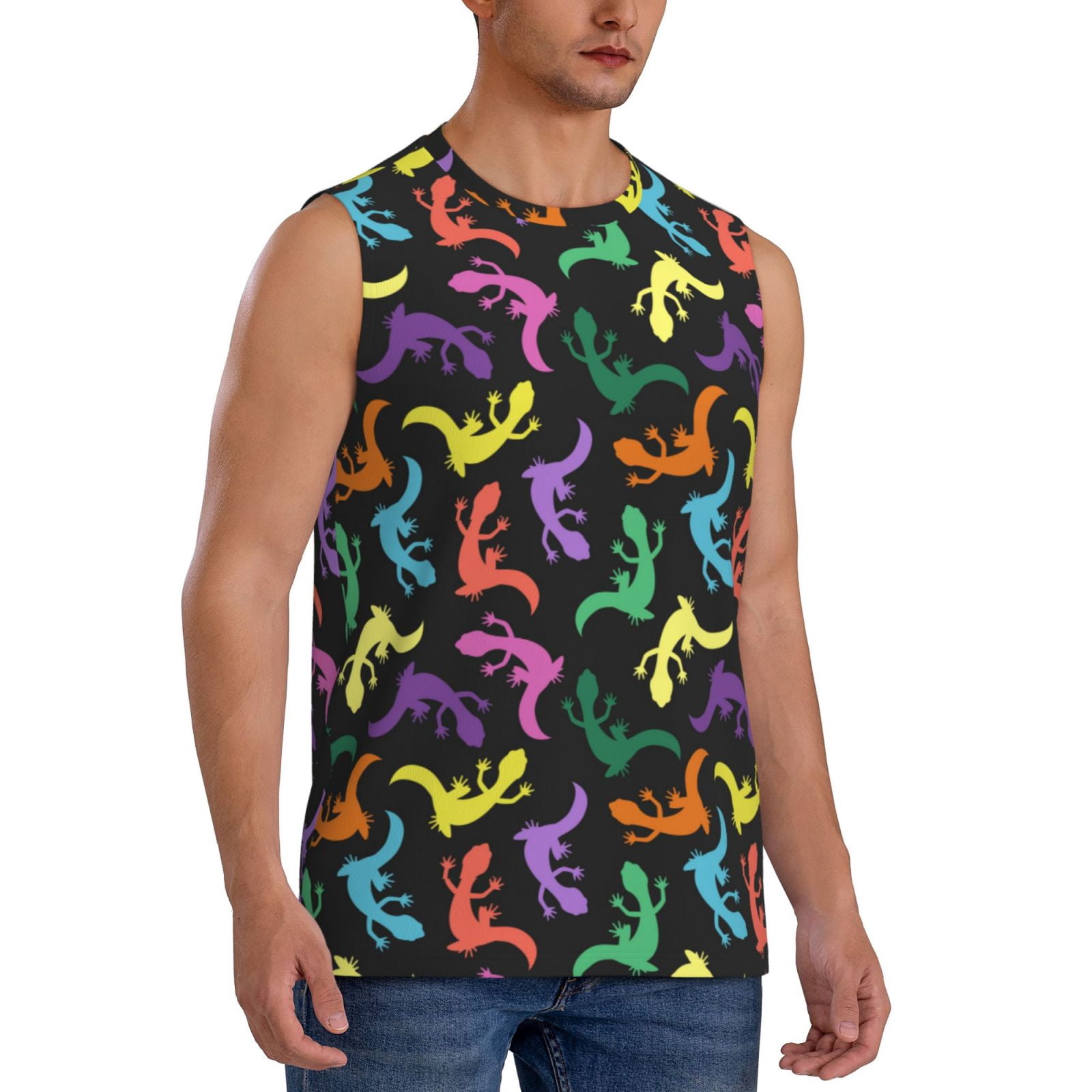 Lsque Colorful Lizards Print Men's Cotton Blend Sleeveless Muscle ...