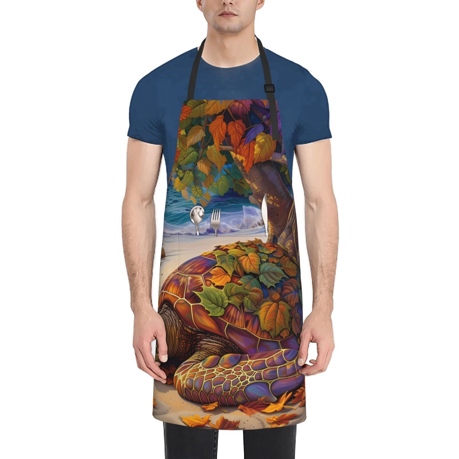 Lsque Colorful Maple Leaf Beach Turtle Waterproof Apron Chef Aprons for ...
