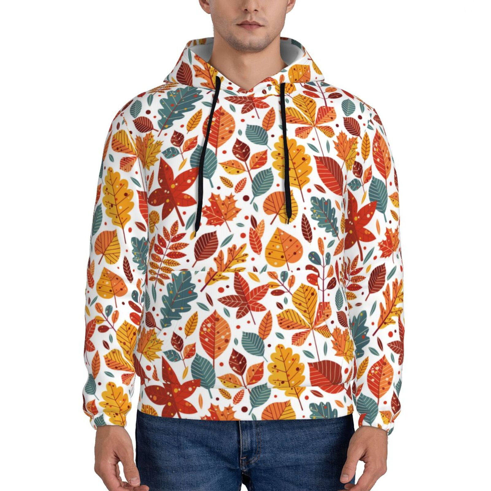 Lsque Colorful Maple Leaves Pattern Casual Men's Hoodie,Hooded ...