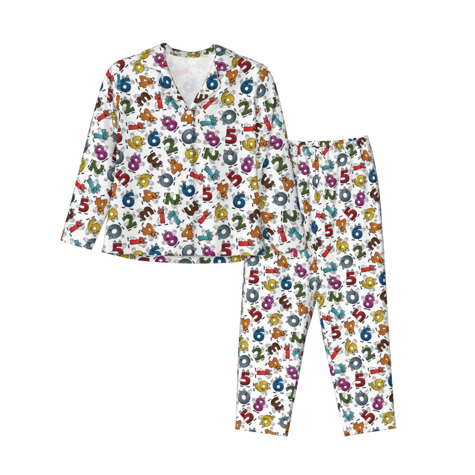 Lsque Colorful Numbers Pattern Long Sleeve Pajama Set for Women - Soft ...