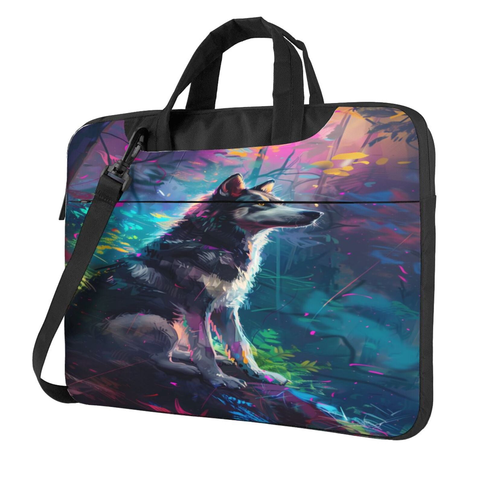 Lsque Colorful Plant Wolf Pattern Laptop Bag – Portable & Slim Single ...