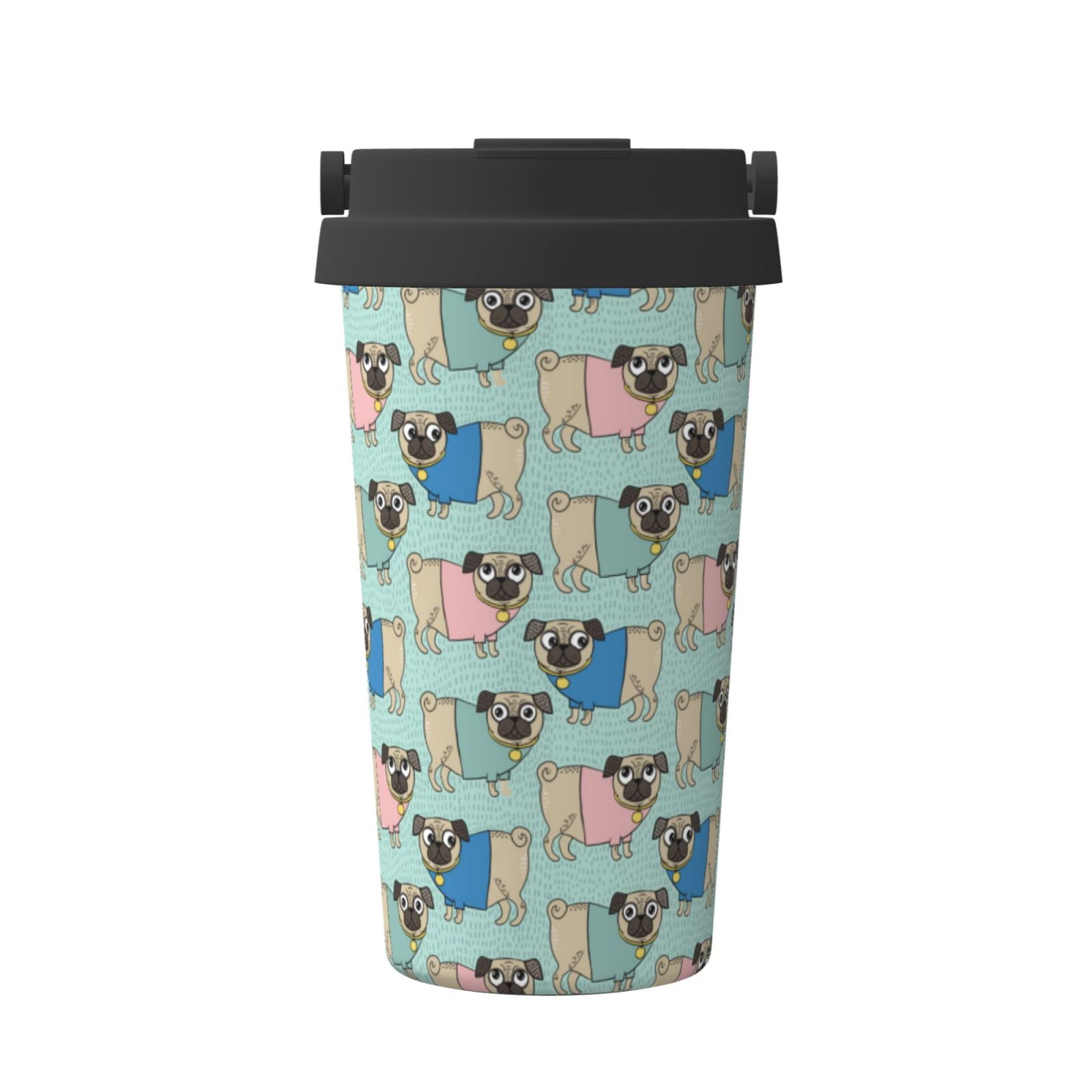 Lsque Colorful Pugs Pattern Travel Coffee Mug 16oz: Insulated Coffee ...