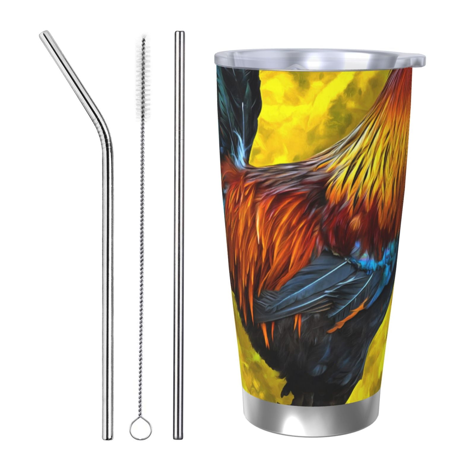 Lsque Colorful Rooster Pattern 20oz Car Cup with Lid and Straw ...