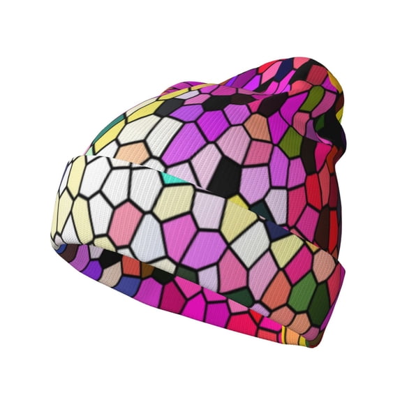 Lsque Colorful Tie Dye Stained Glass 3 Pattern Knitted Beanie, Unisex ...