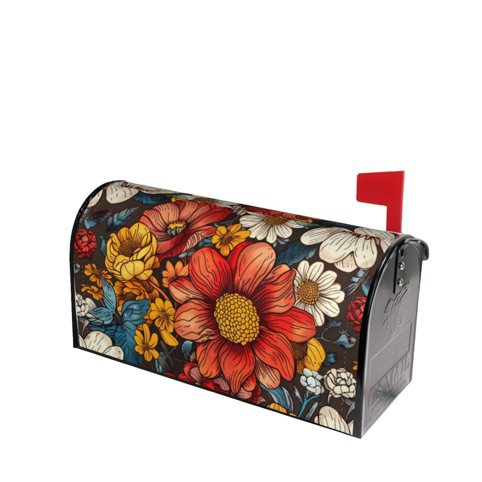 Lsque Colorful Vintage Floral Pattern Mailbox Cover Standard Size ...