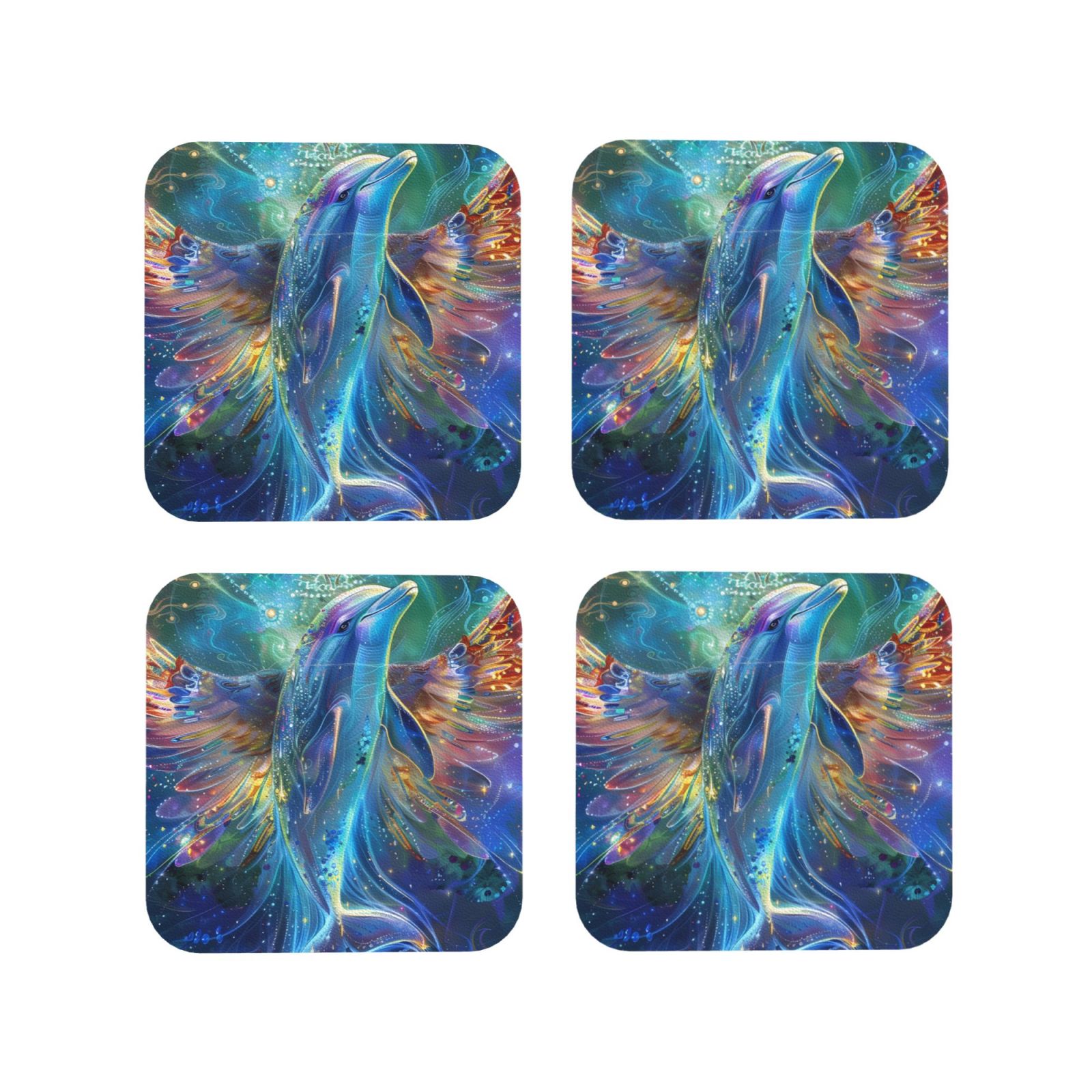 Lsque Colorful Winged Dolphin Pattern 4" Drink Coasters Set of 4, PVC ...