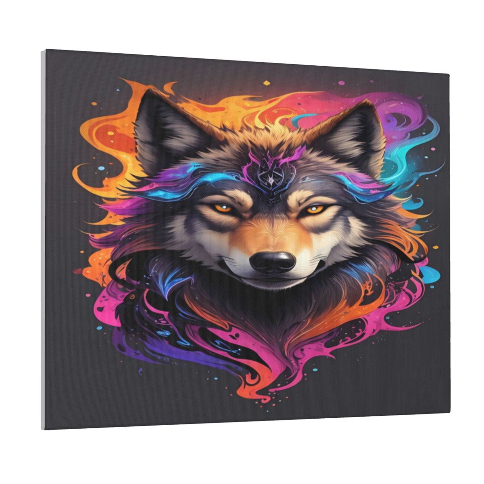 Lsque Colorful Wolf Head Print Wall Art – Decorative Picture for Living ...