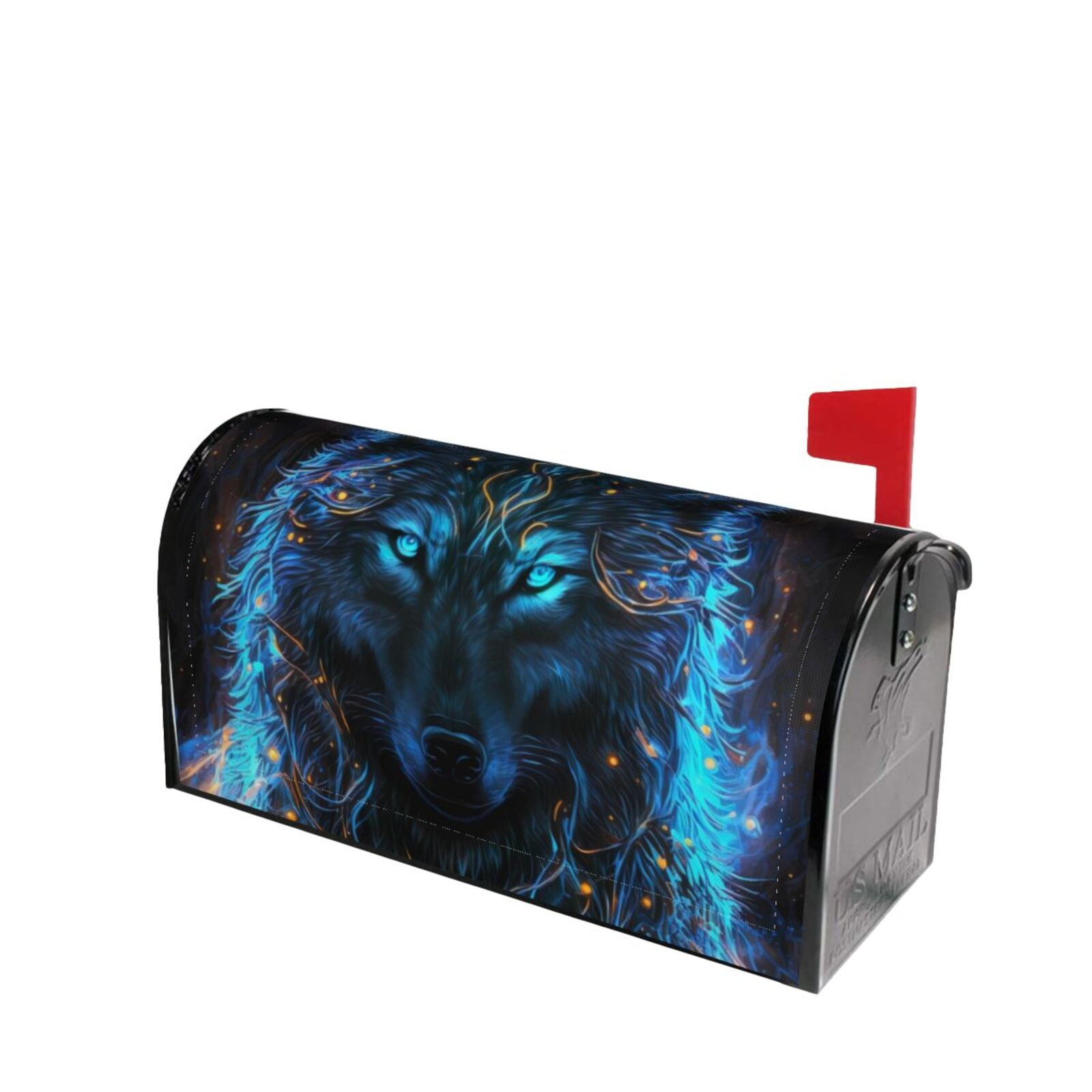 Lsque Cool Blue Light Wolf Mailbox Cover Standard Size ,Magnetic ...